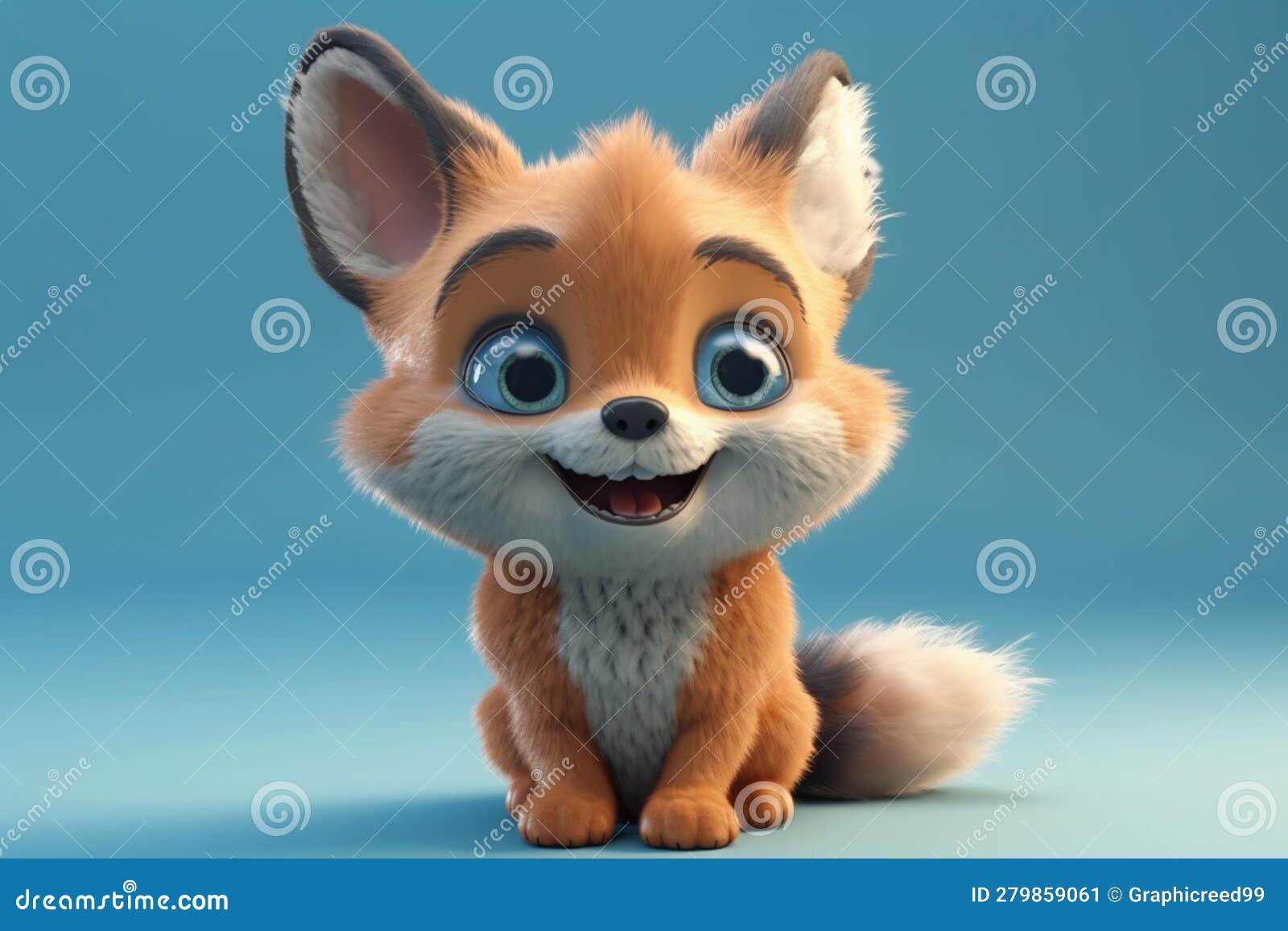 Ai Generative Cute Fox with Blue Eyes Sitting on Blue Background, 3d ...