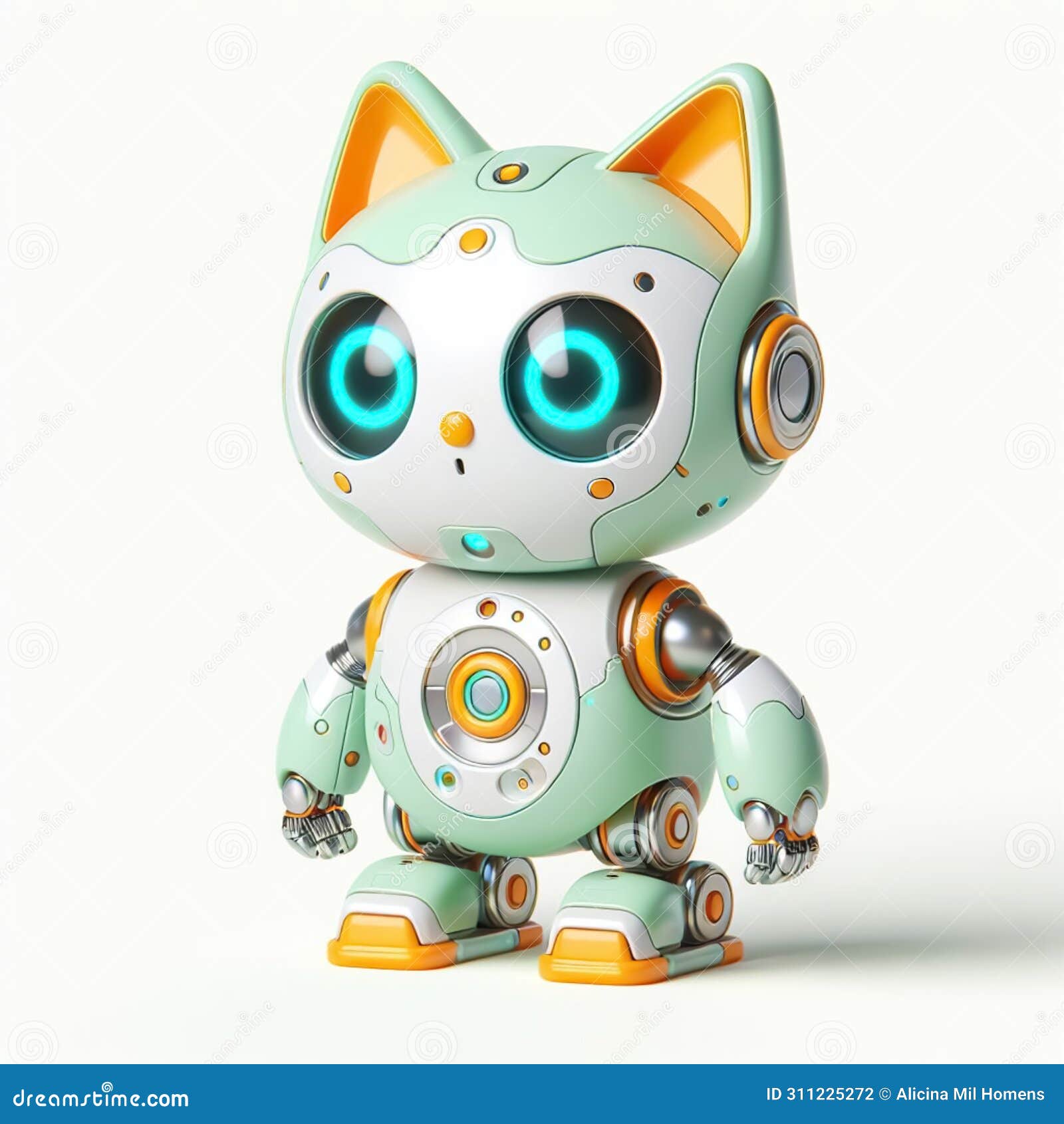 Adorable 3D Robotic Cat, Kitten on White Background. AI Generated Stock ...