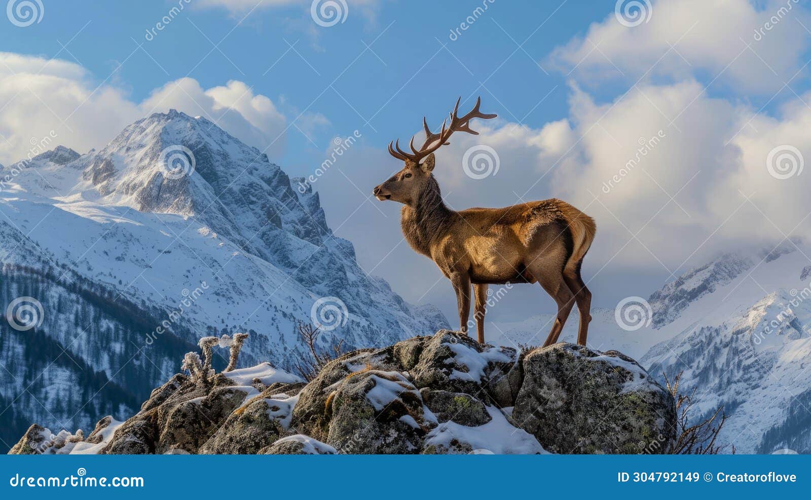 An Adorable Deer Standing on Ice Mountain Stock Illustration ...
