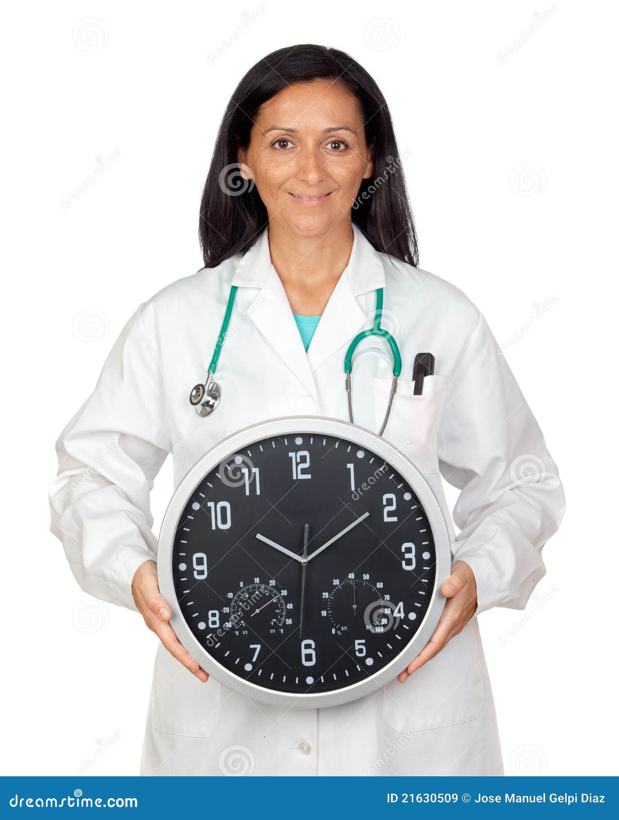 Adorable Doctor with a Big Clock Stock Image - Image of isolation ...