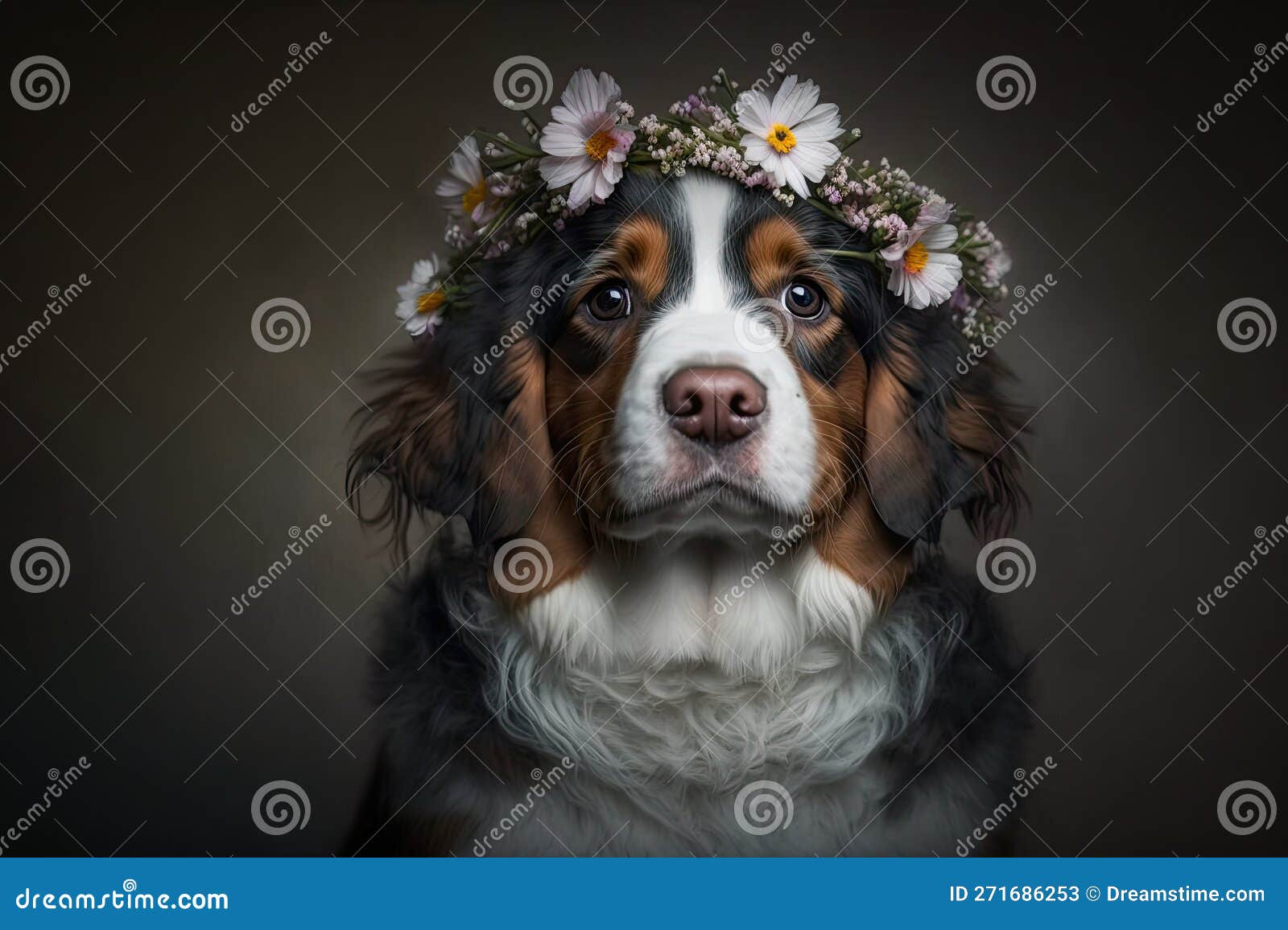 Adorable Dog with a Flower Crown Stock Illustration - Illustration of ...