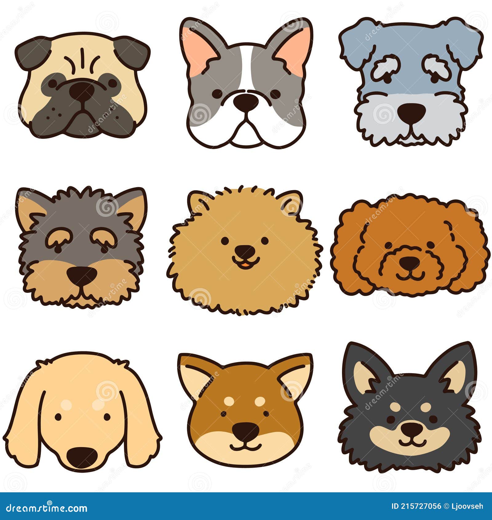 Adorable Dog Heads Set with Outlines Stock Vector - Illustration of ...