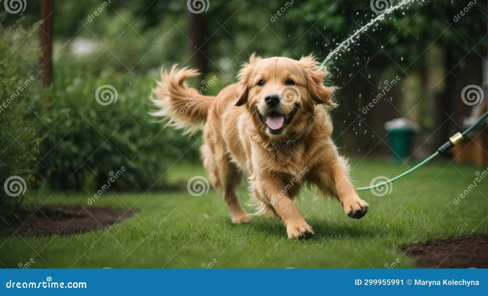 Adorable Dog Playing with Water Splash in the Yard. Summer with Pets ...
