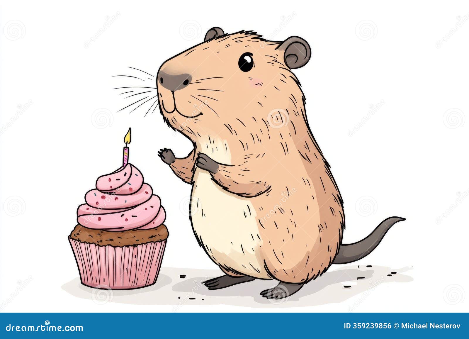 Adorable Drawing of a Capybara Celebrating a Birthday with a Cupcake ...