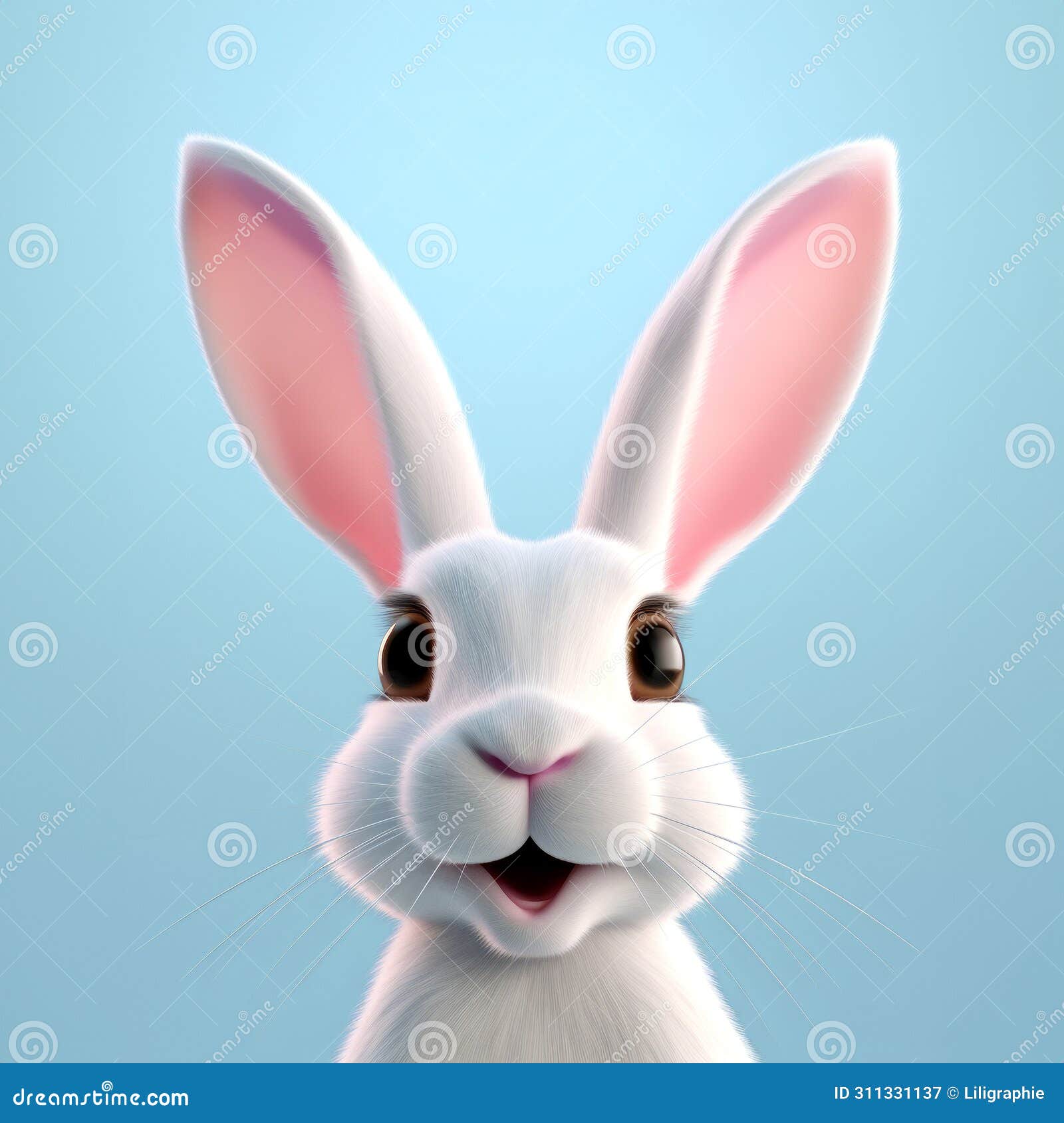 Adorable Easter Bunny with Big Ears on Light Blue Background Stock ...