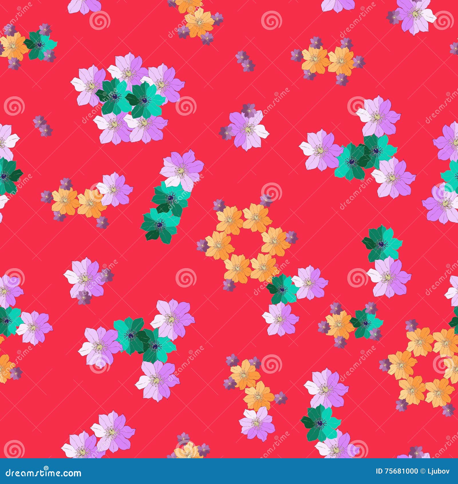 Adorable Fabric with Molecules from Hand Drawn Flowers. Stock Vector ...