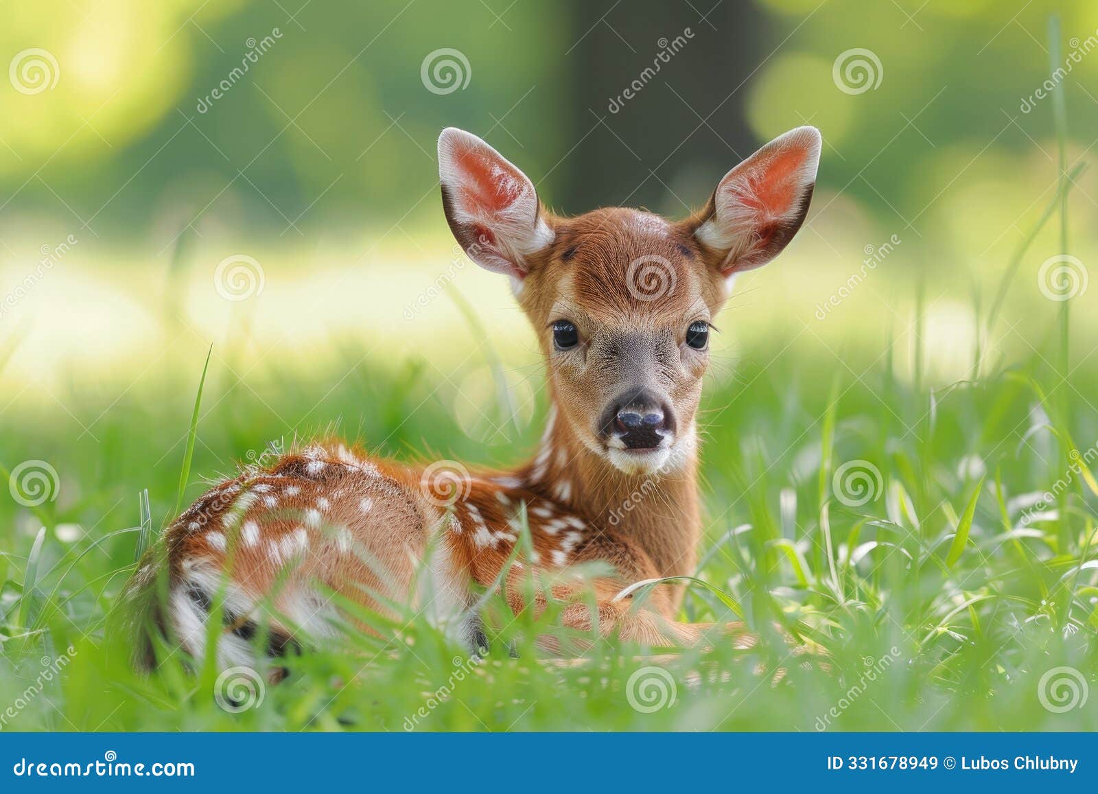 Adorable Fawn Resting in Green Meadow Stock Illustration - Illustration ...