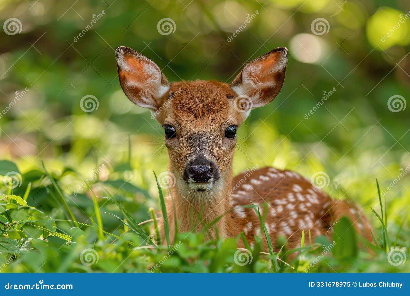 Adorable Fawn Resting in Green Meadow Stock Illustration - Illustration ...