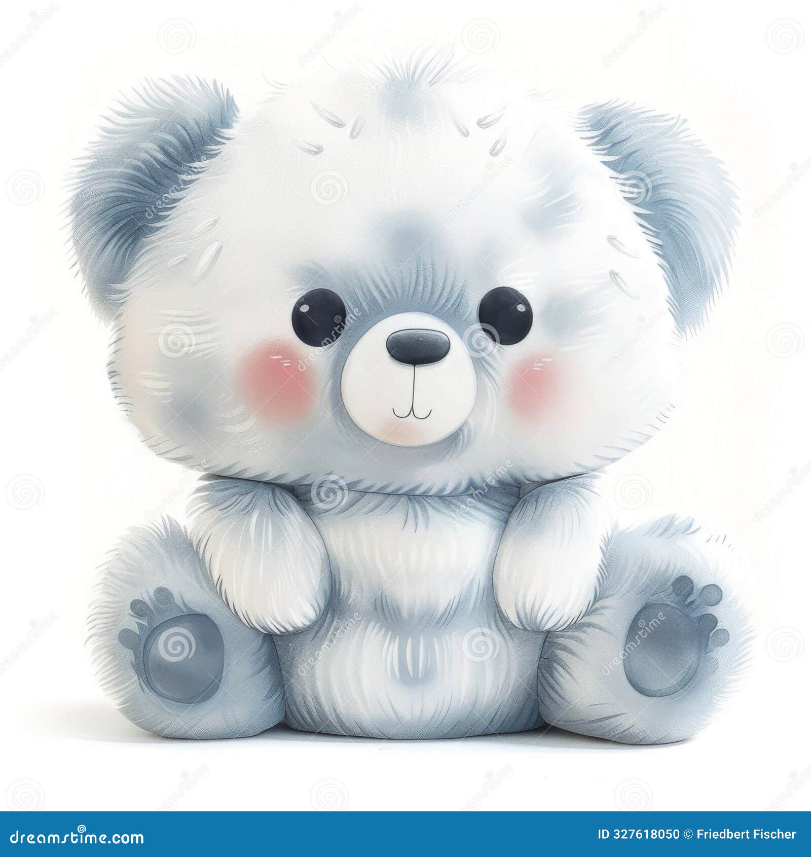 Adorable Fluffy Bear with Pink Cheeks and Soft Fur on White Background ...