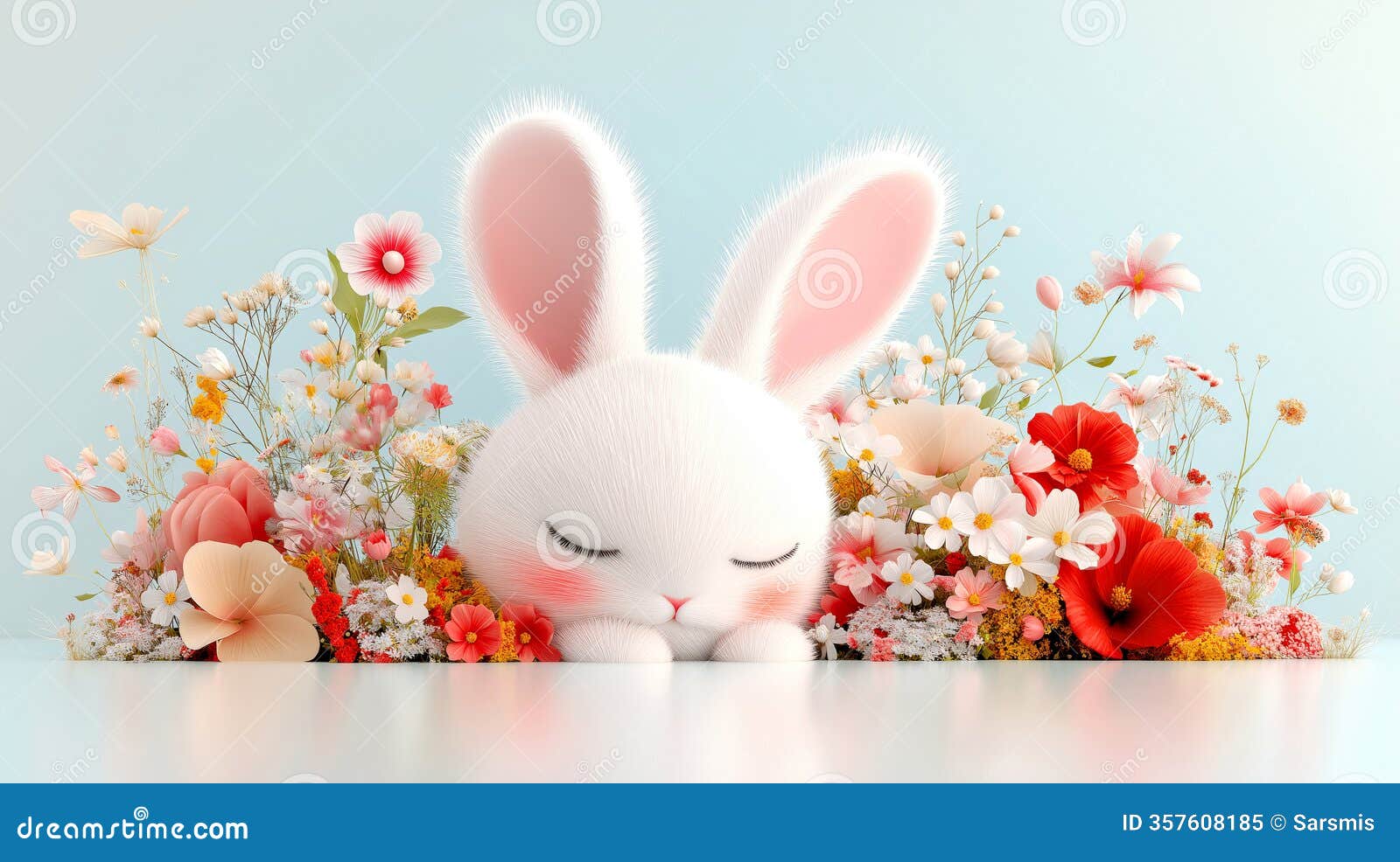 Adorable Fluffy Bunny Surrounded by Vibrant Spring Flowers in Serene ...