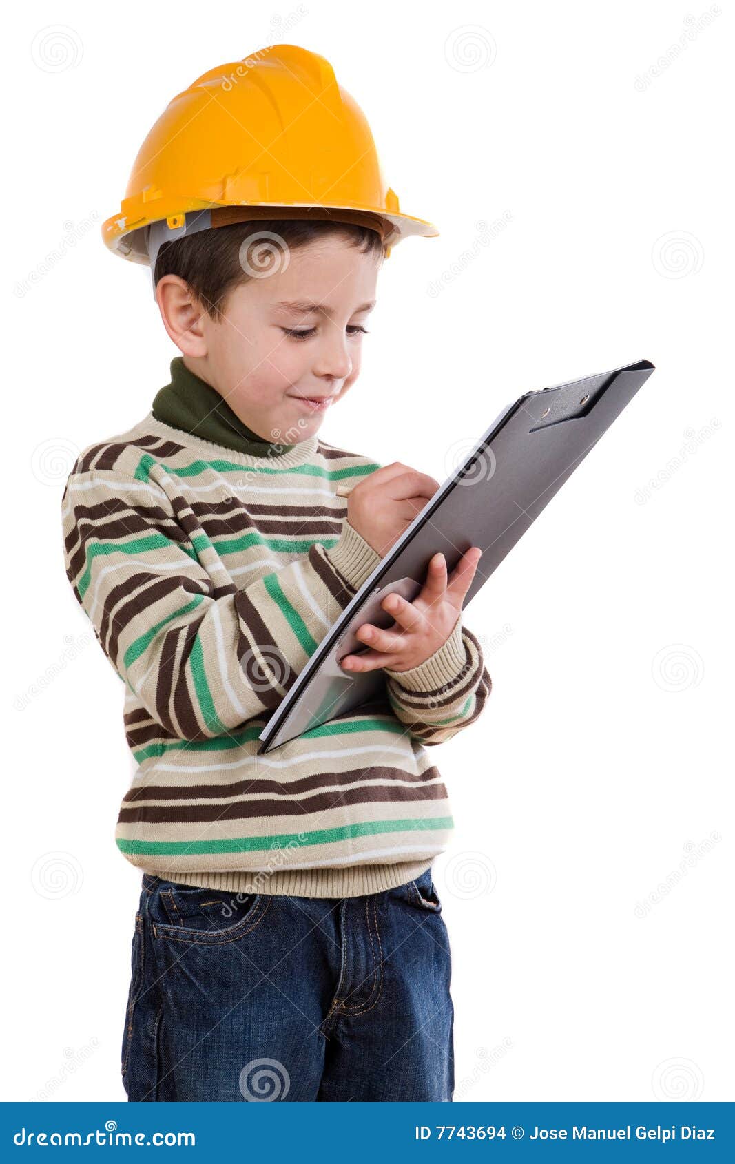 Adorable Future Engineer Writing Isolated Stock Photo - Image of future ...