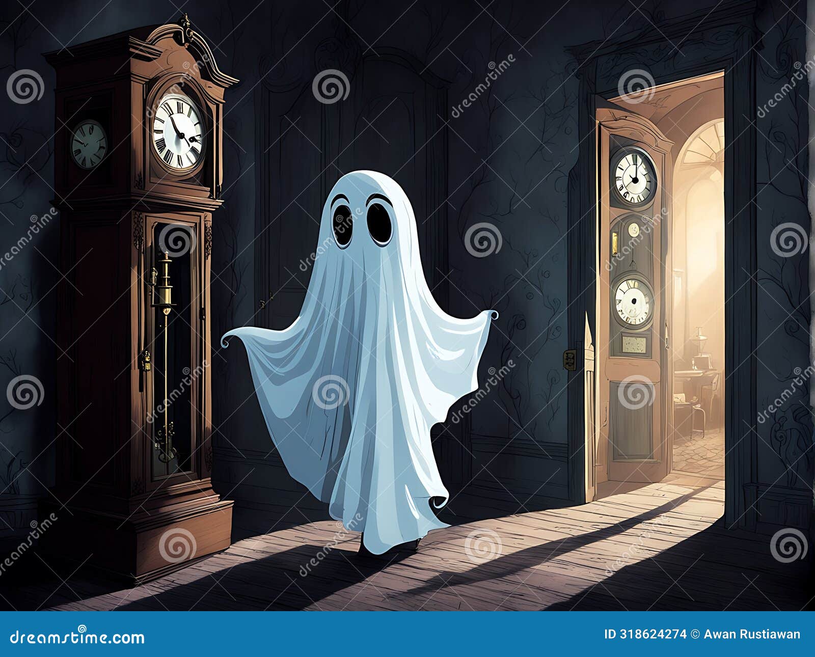 Adorable Ghost in a Spooky Room, Adding a Touch of Whimsy Stock ...