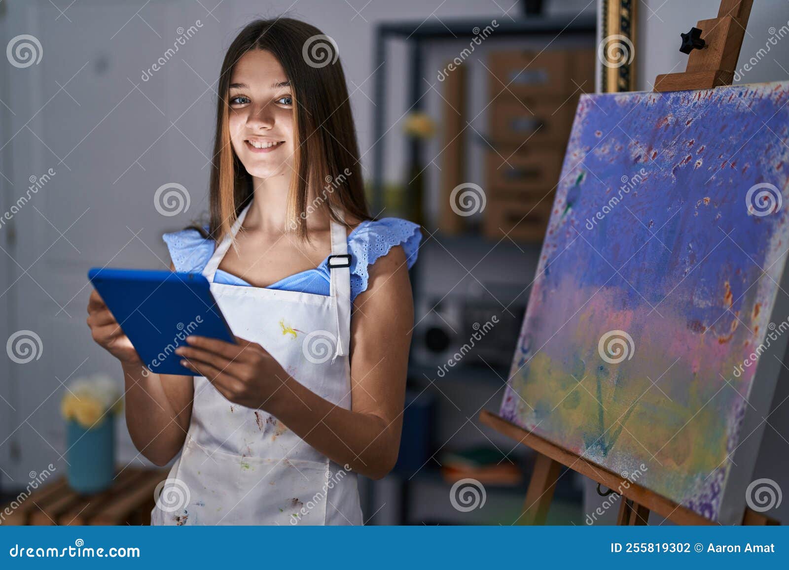 Adorable Girl Artist Using Touchpad Drawing at Art Studio Stock Photo ...