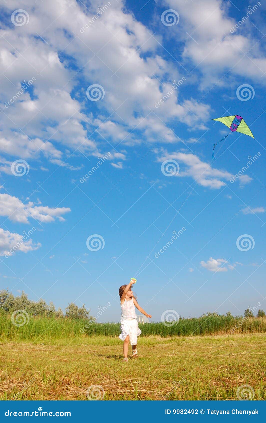 Adorable Girl Flying a Kite Stock Photo - Image of expressions, action ...