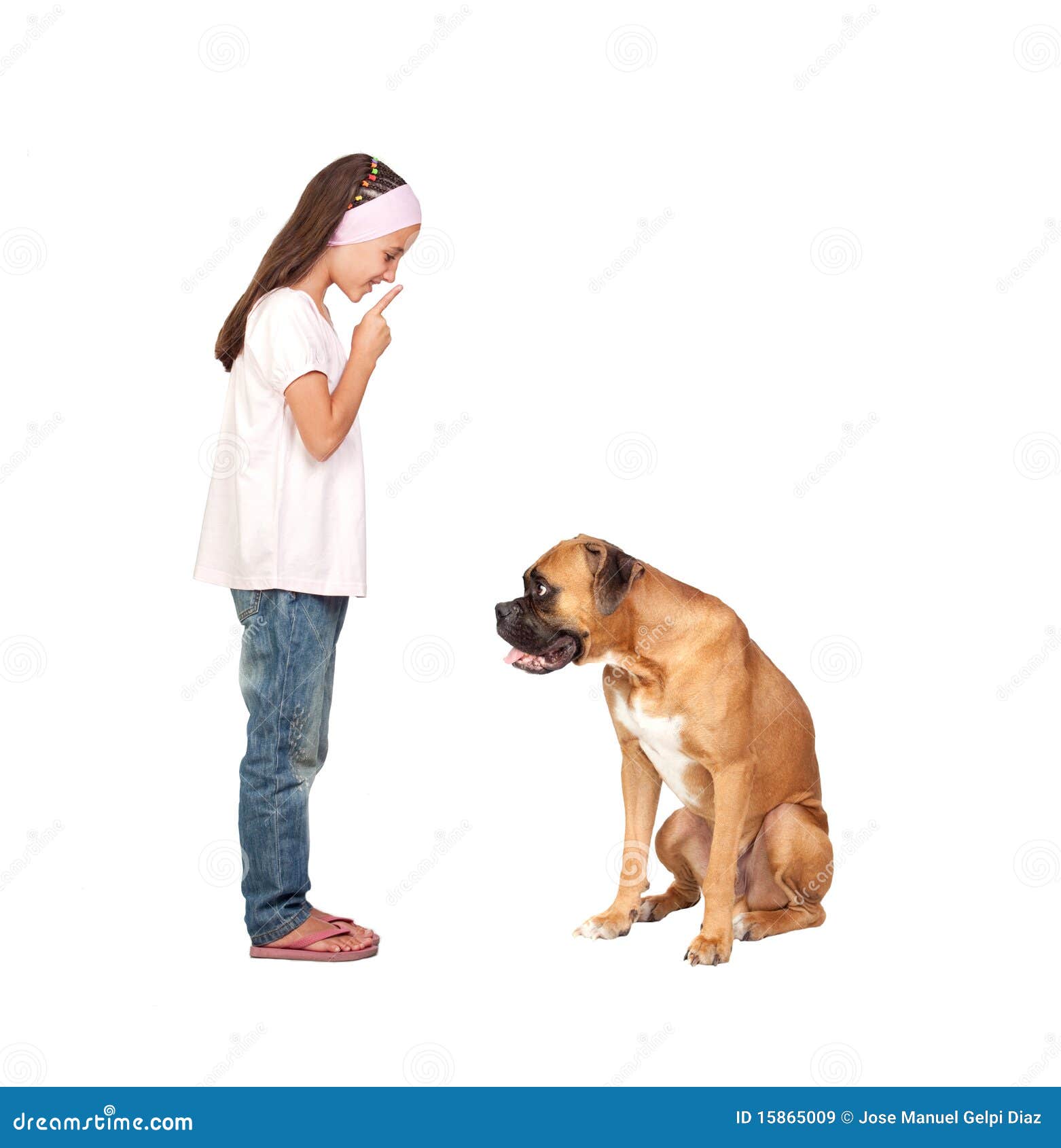 Adorable Girl Ordering Silence His Dog Stock Image - Image of order ...