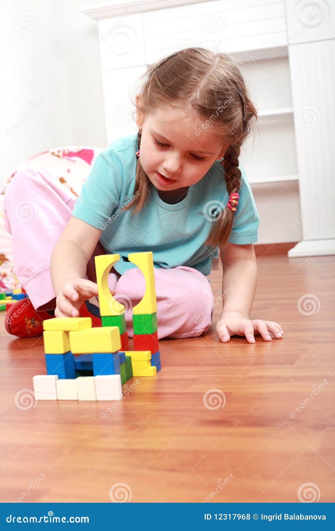 Adorable Girl Playing with Blocks Stock Photo - Image of child, infant ...