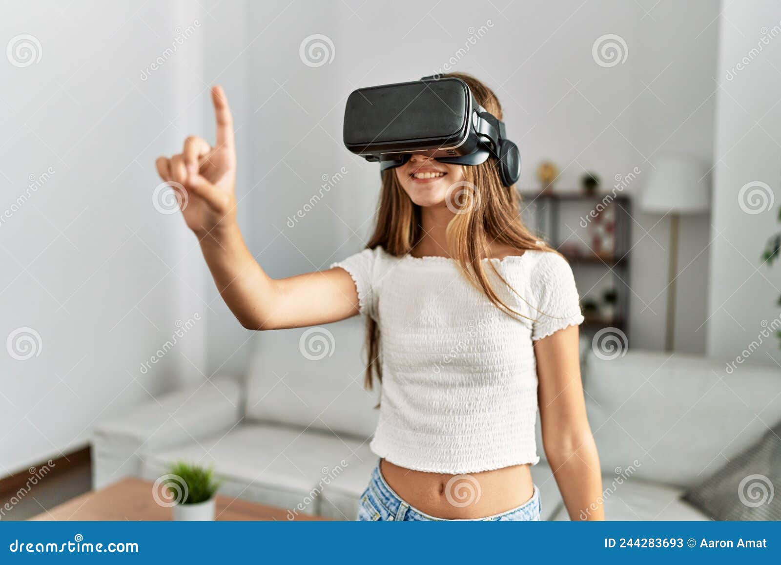 Adorable Girl Playing Video Game Using Vr Goggles at Home Stock Image ...