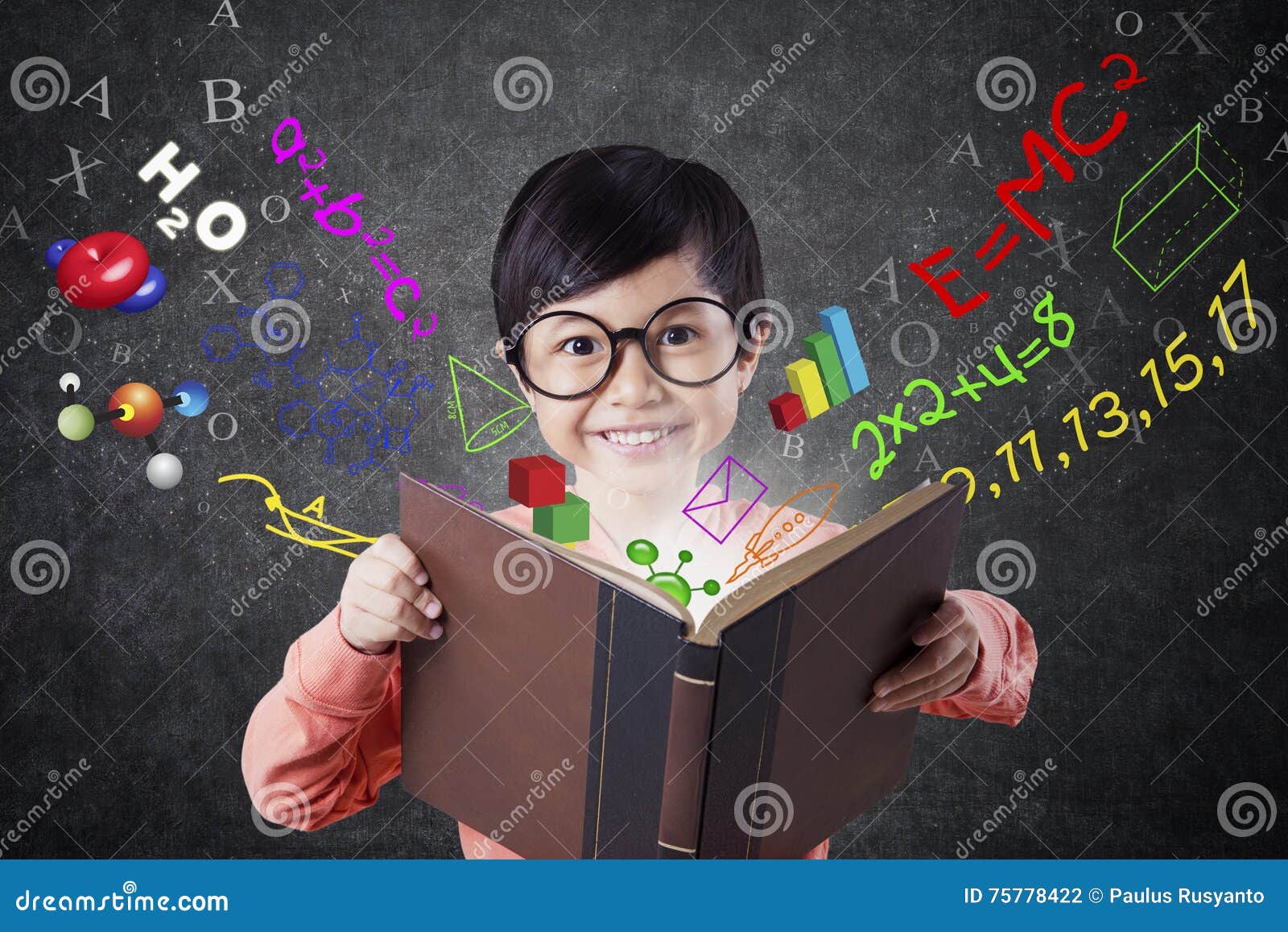 Adorable Girl Reading Book with Formula Stock Photo - Image of ...