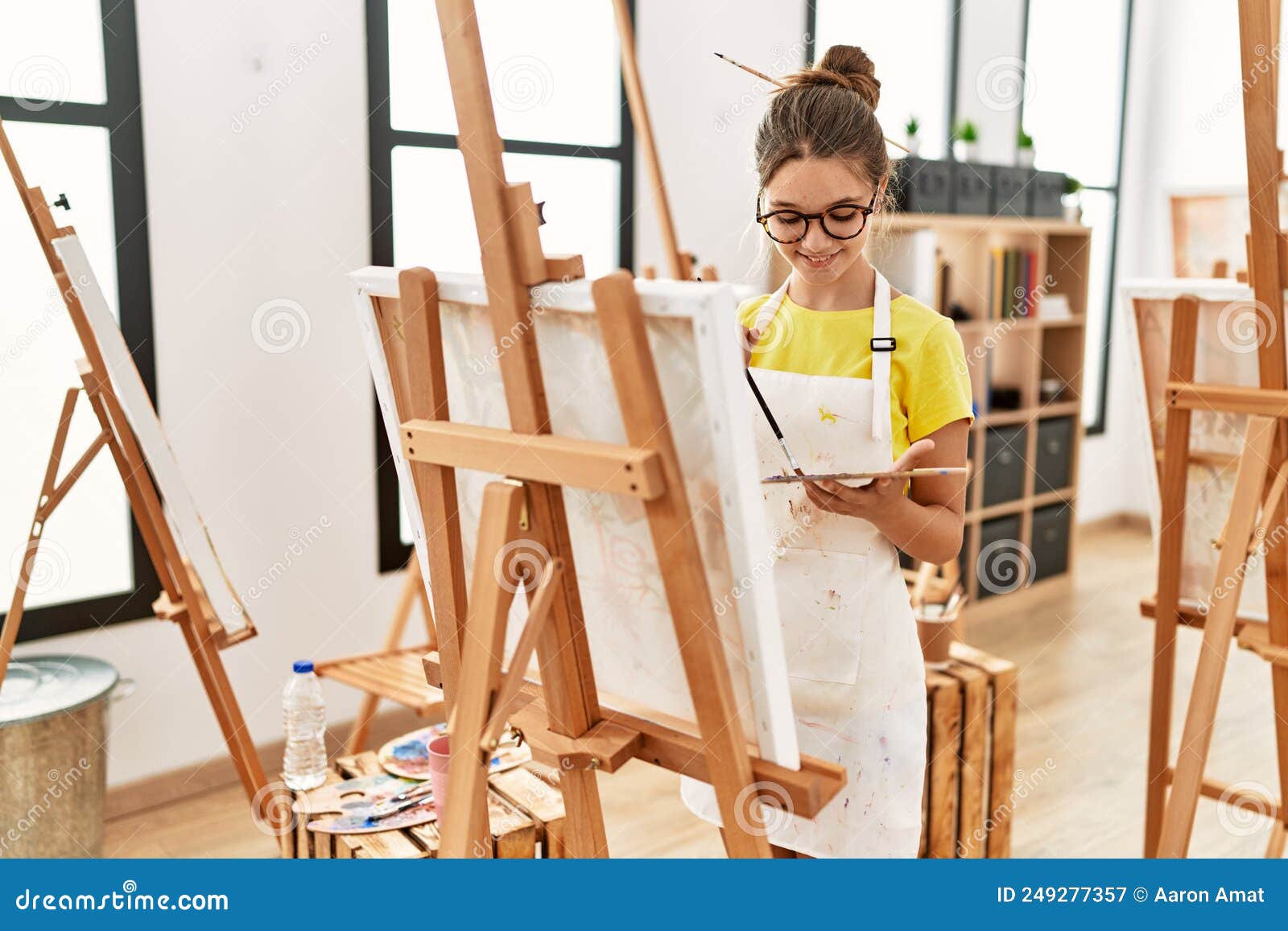 Adorable Girl Smiling Confident Drawing at Art Studio Stock Image ...