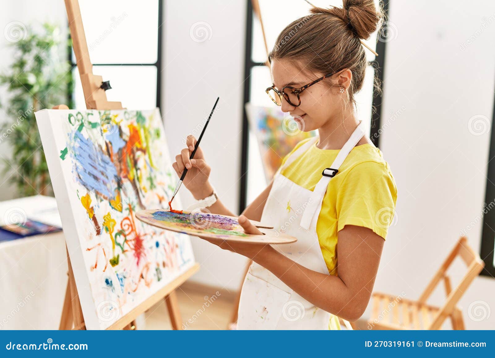 Adorable Girl Smiling Confident Drawing at Art Studio Stock Image ...