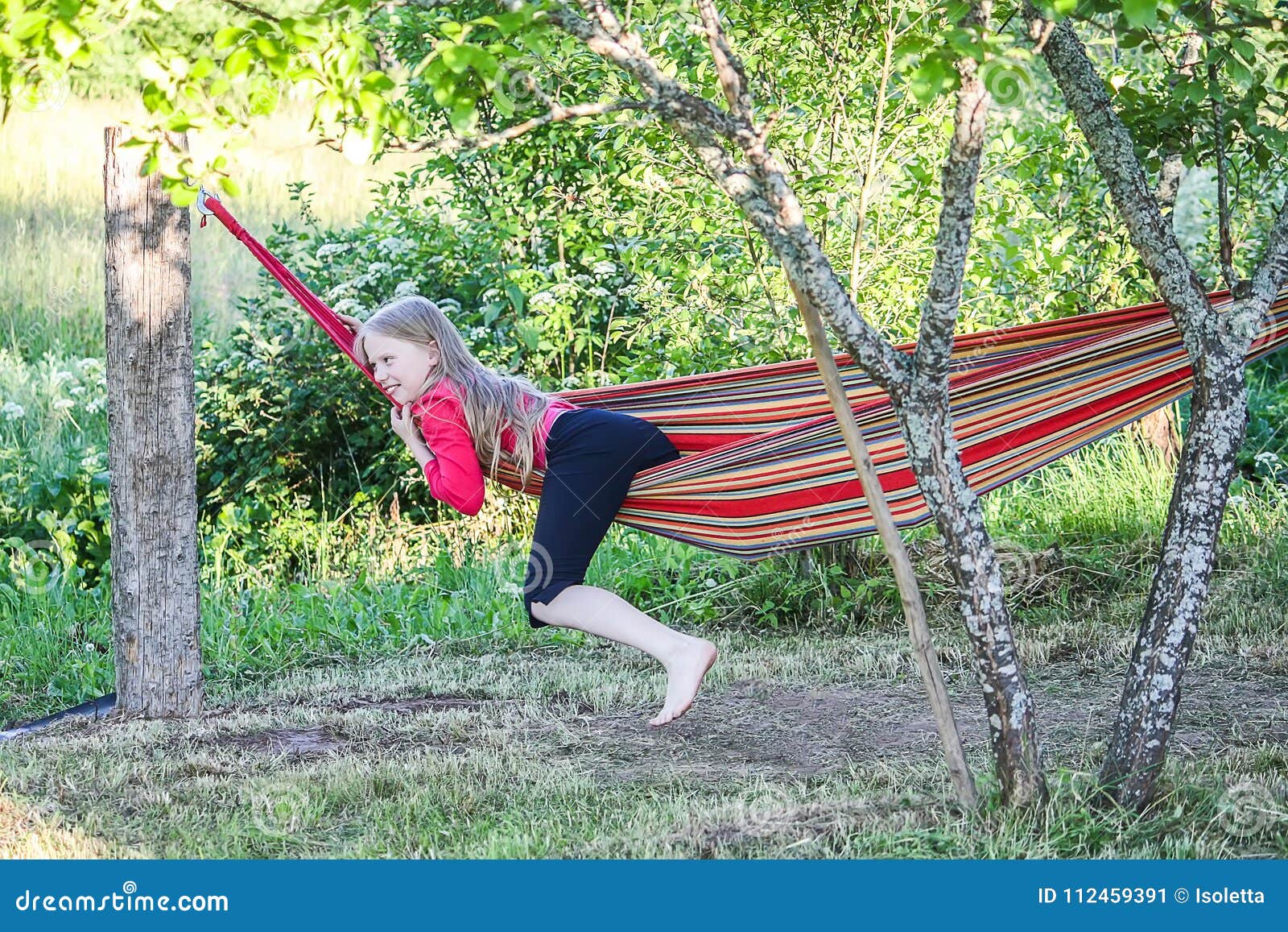 Adorable Girl in a Striped Hammack in Summer Park. Stock Image - Image ... Adorable Girl in a Striped Hammack in Summer Park. Stock Image - Image ...