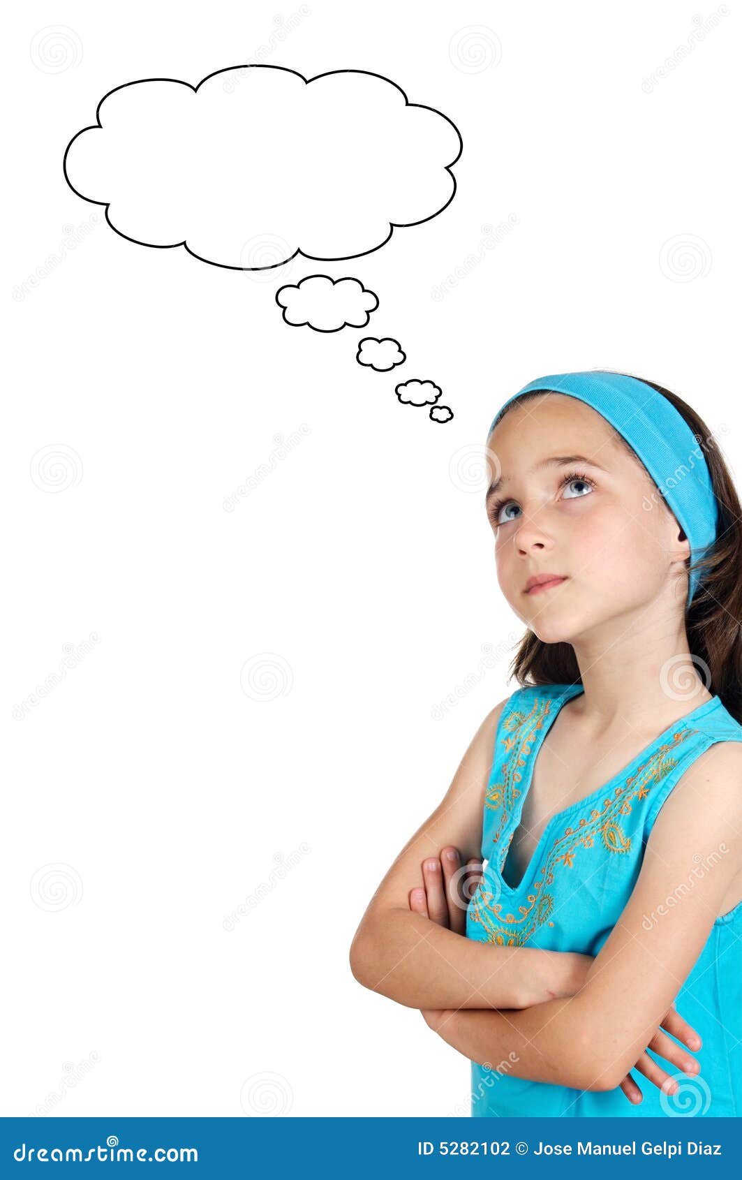 Adorable girl thinking stock photo. Image of background - 5282102