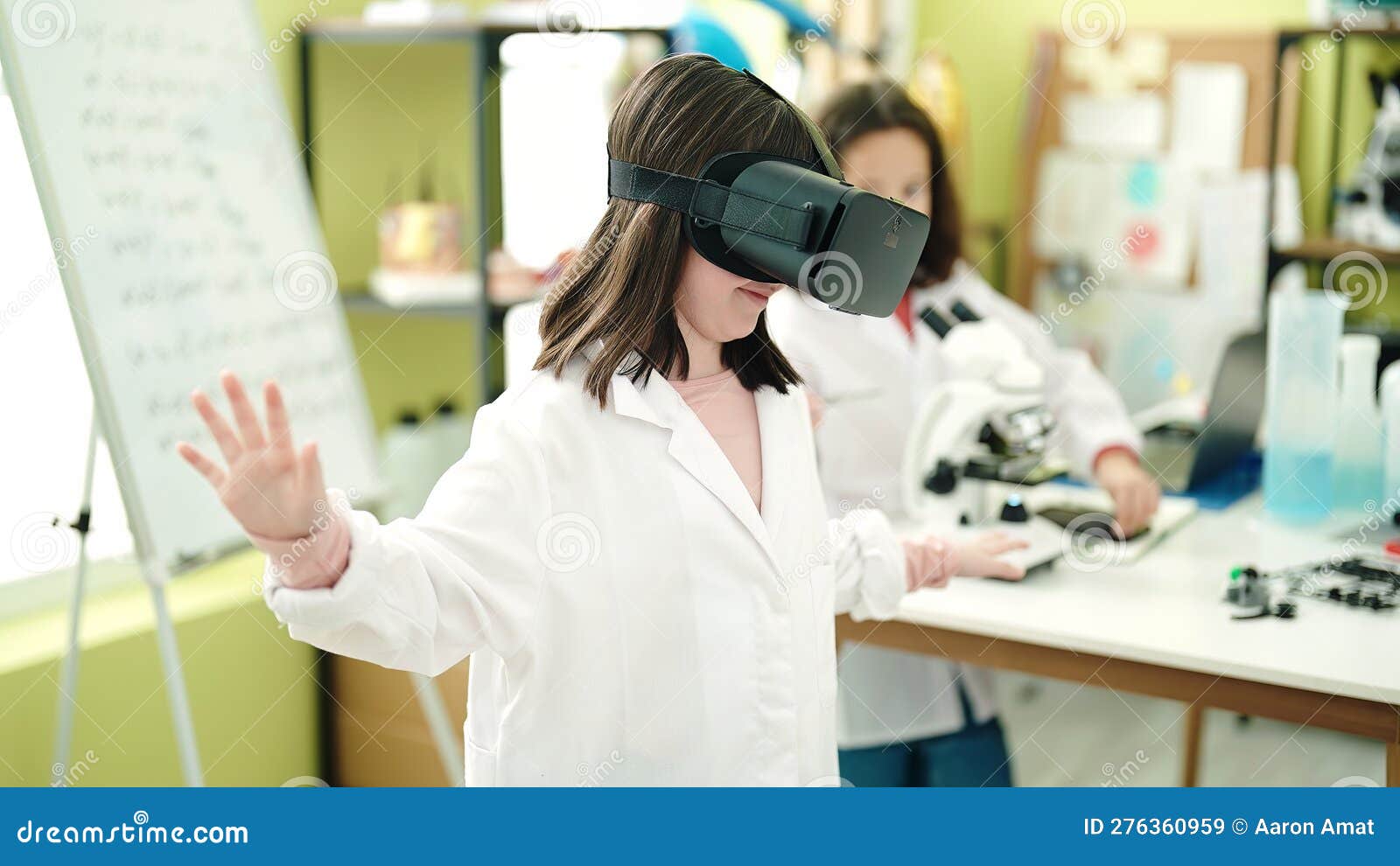 Adorable Girls Scientist Student Using Virtual Reality Glasses at ...