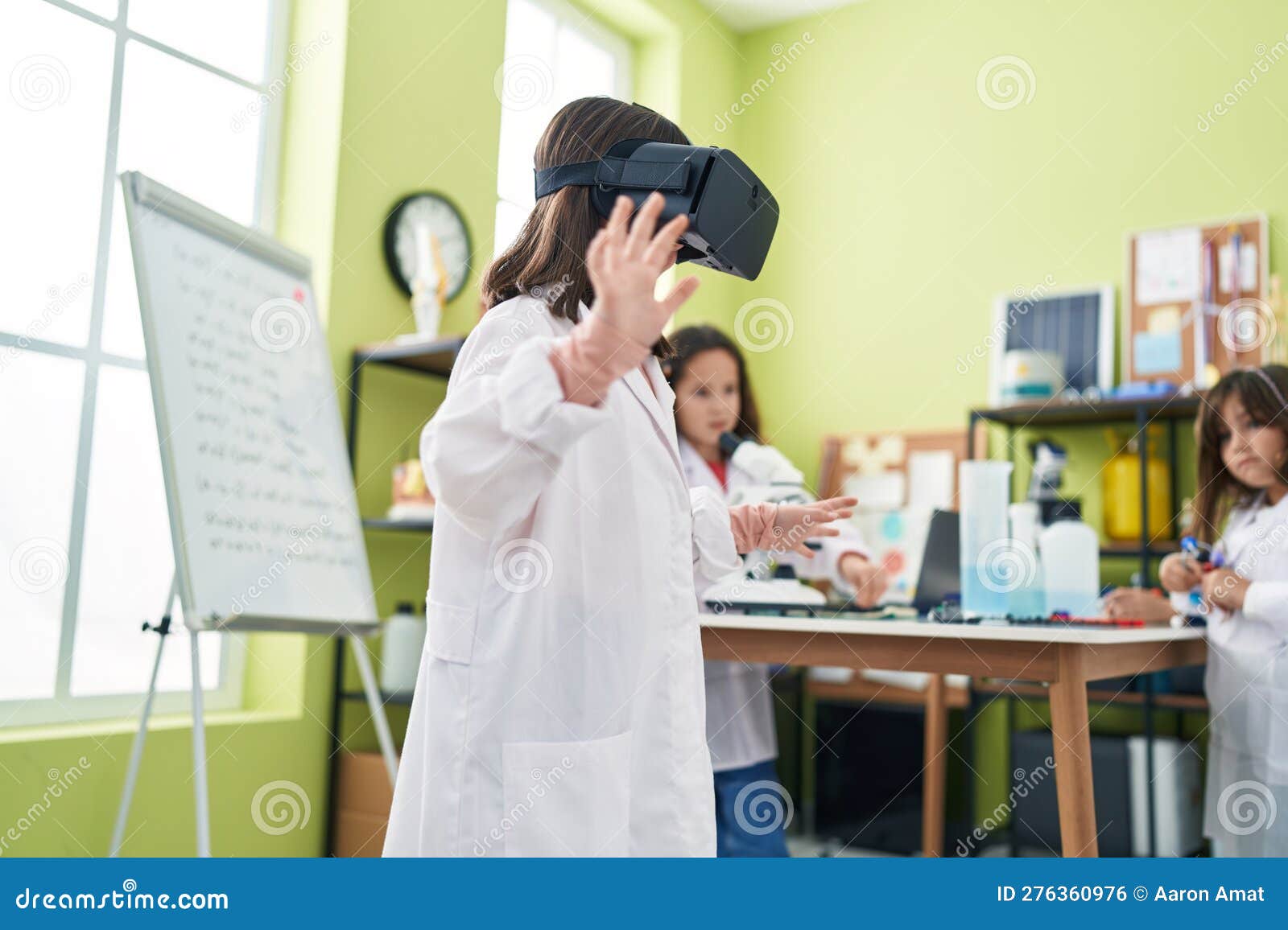 Adorable Girls Scientist Student Using Virtual Reality Glasses at ...