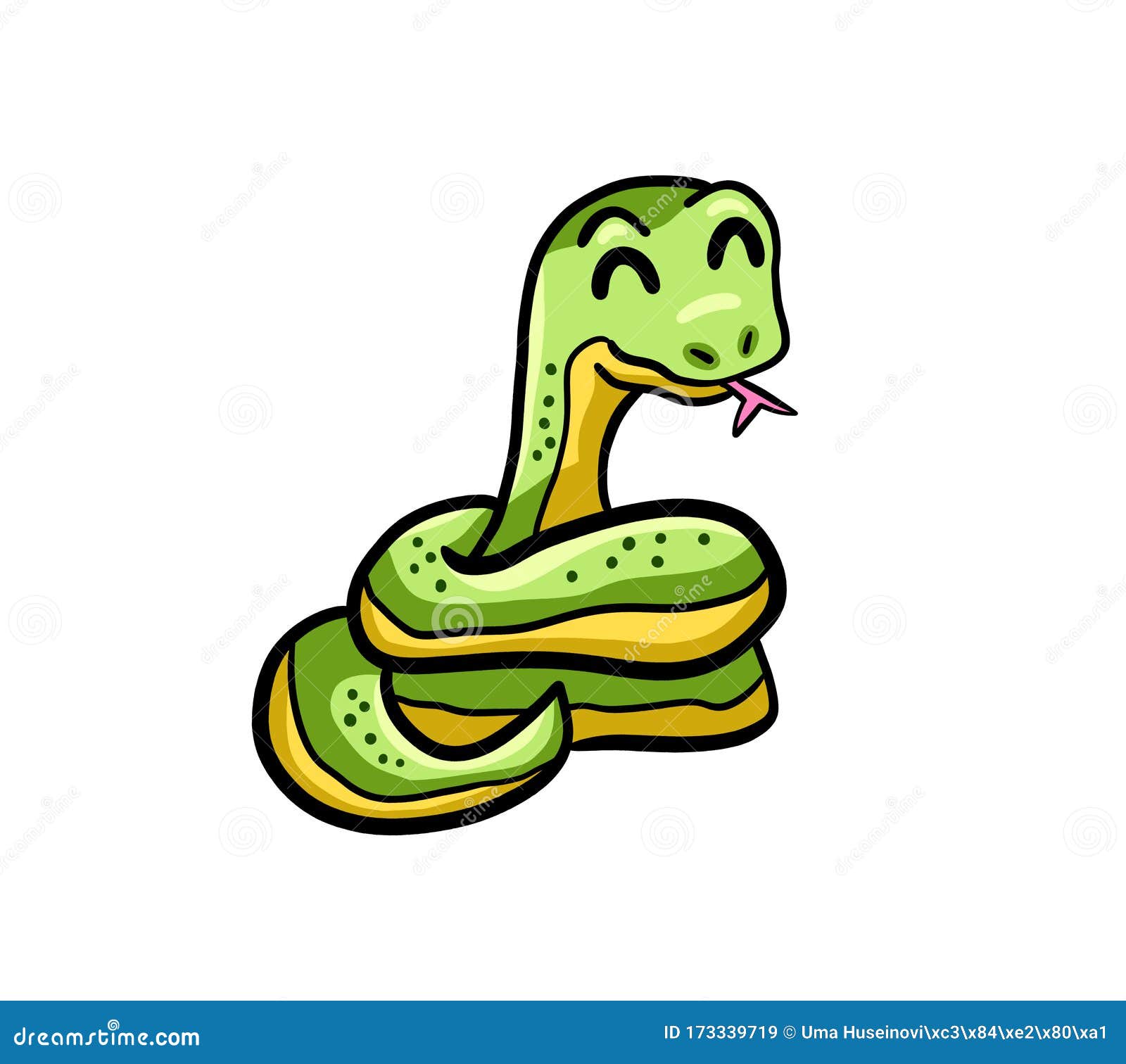 A Very Adorable Green Snake Stock Illustration - Illustration of doodle ...