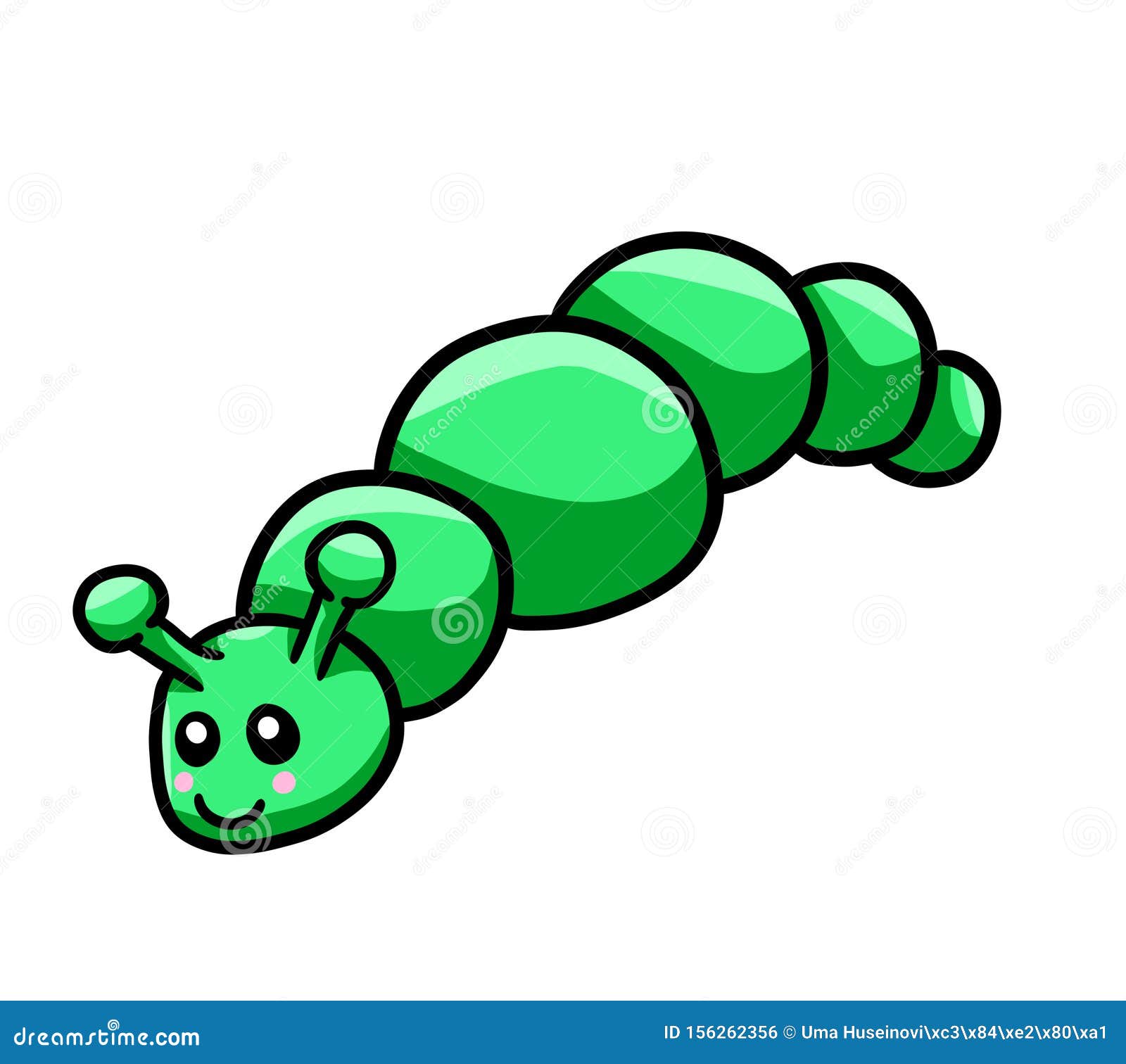 Adorable Blushing Small Green Worm Stock Illustration - Illustration of ...