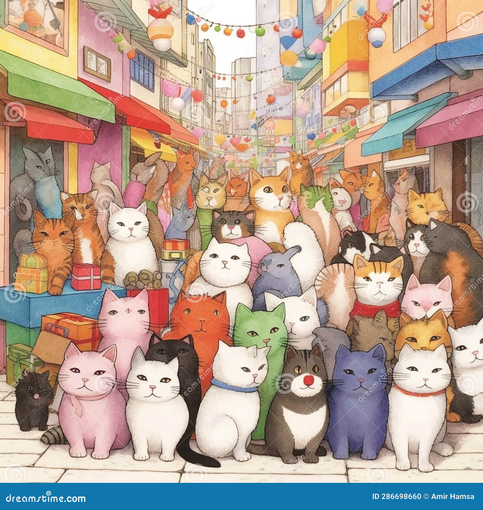 An adorable group of cats stock illustration. Illustration of happy ...