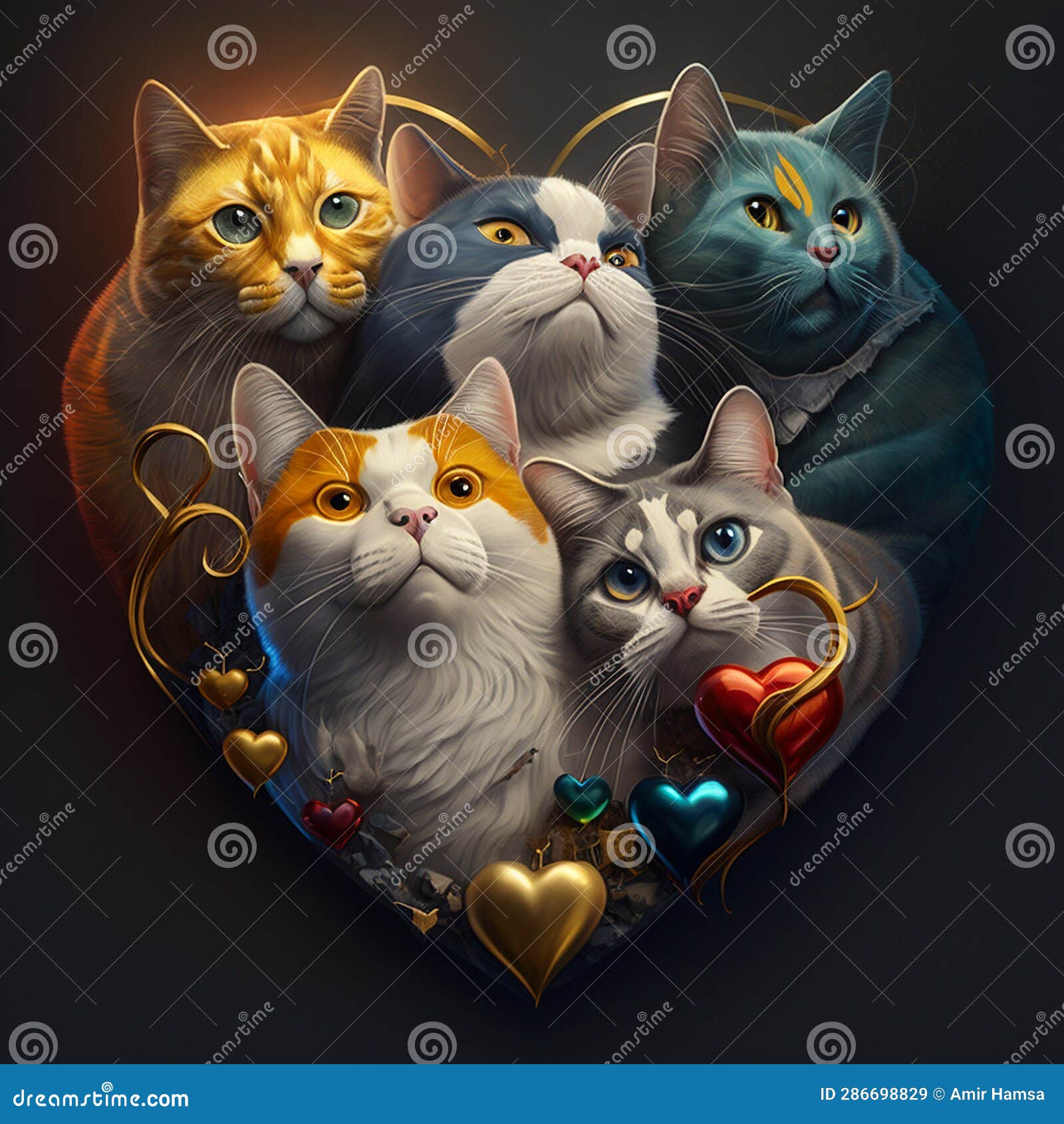 An adorable group of cats stock illustration. Illustration of outline ...