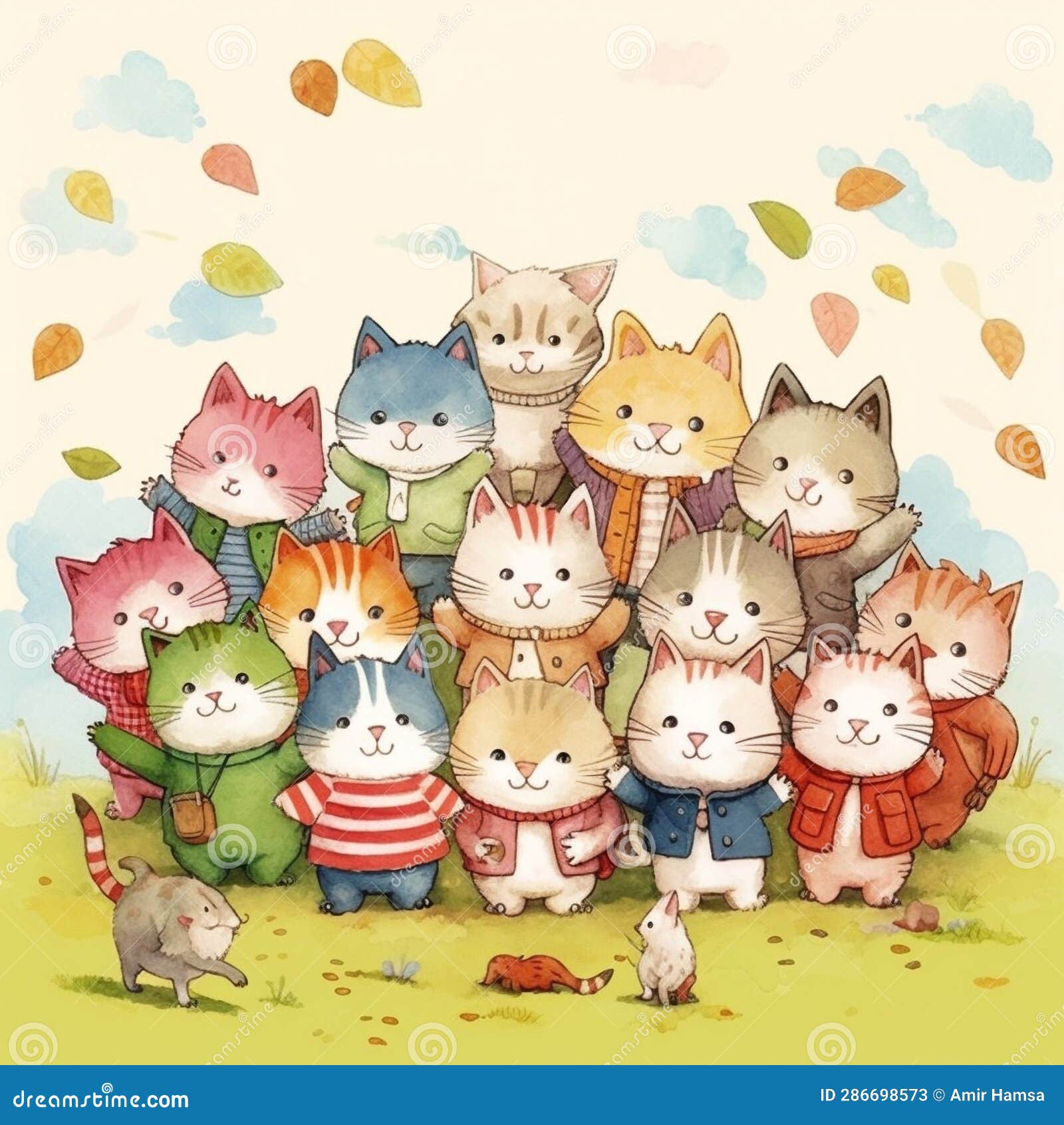An adorable group of cats stock illustration. Illustration of whiskers ...