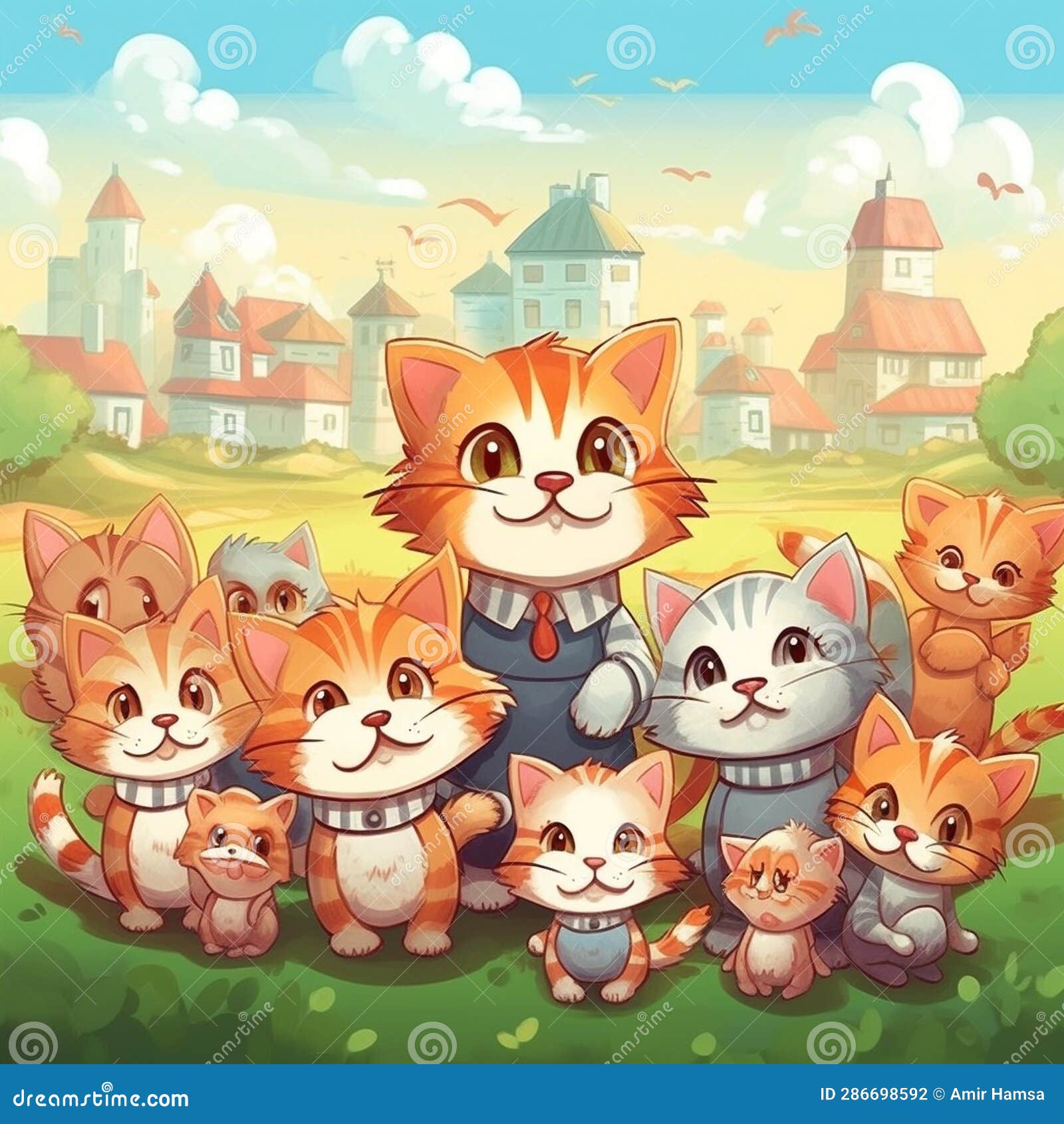 An adorable group of cats stock illustration. Illustration of wildcat ...