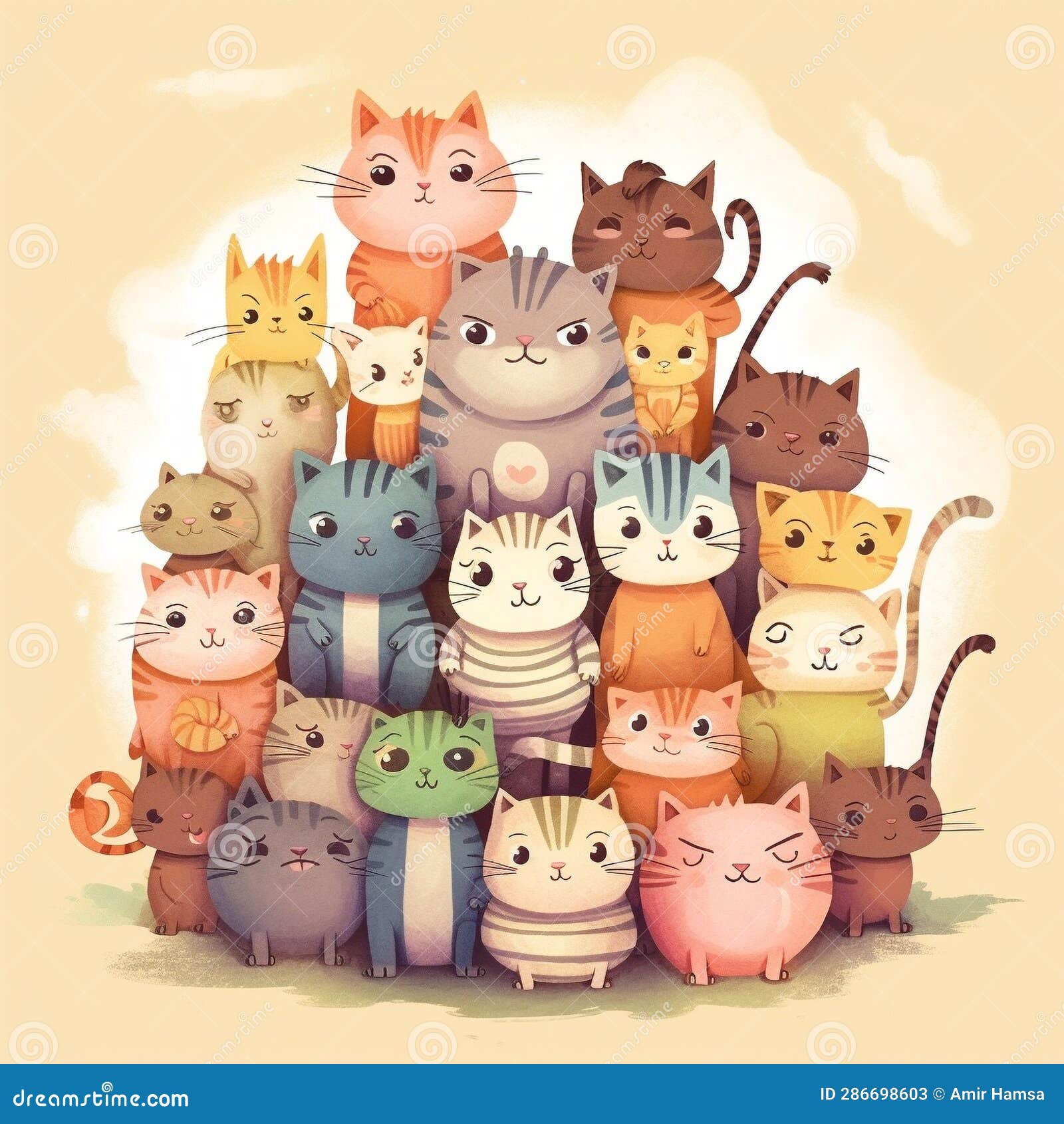 An adorable group of cats stock illustration. Illustration of smile ...