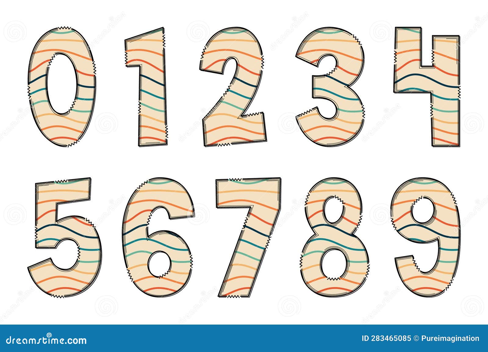Adorable Handcrafted Groovy Wave Number Set Stock Vector - Illustration ...
