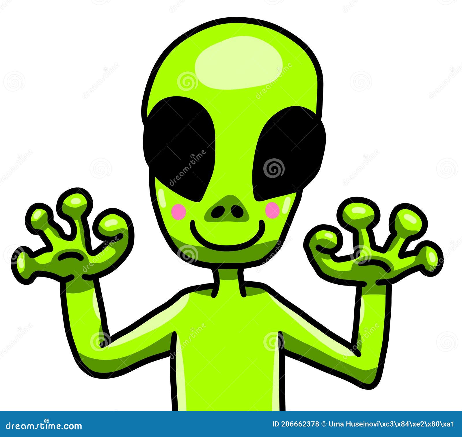 A Adorable Happy Green Alien Stock Illustration - Illustration of comic ...