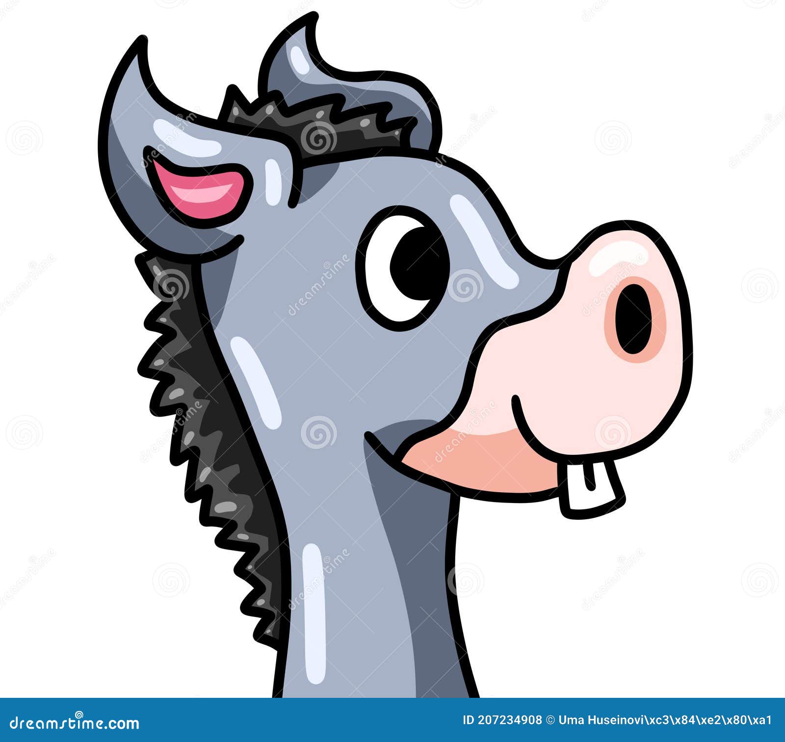 A Adorable Happy Grey Donkey Stock Illustration - Illustration of ...