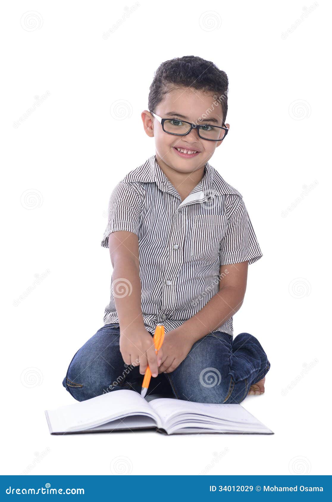 Adorable Happy School Boy Writing Stock Image - Image of practice, book ...