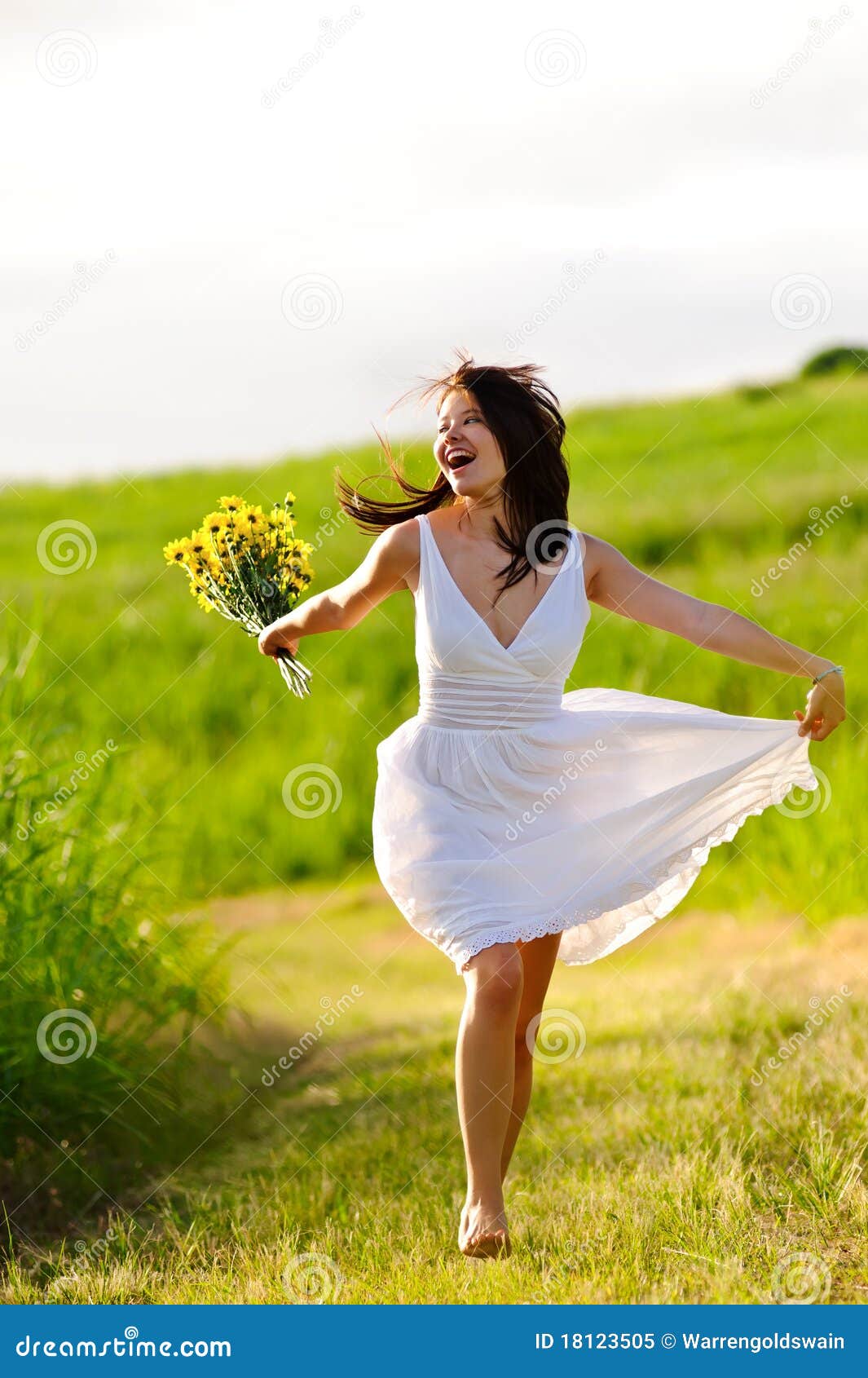 Adorable Happy Summer Woman Skipping Stock Image - Image of dress ...