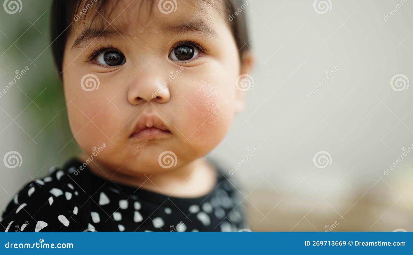 Adorable Hispanic Baby Sitting on Bed at Home Stock Image - Image of ...