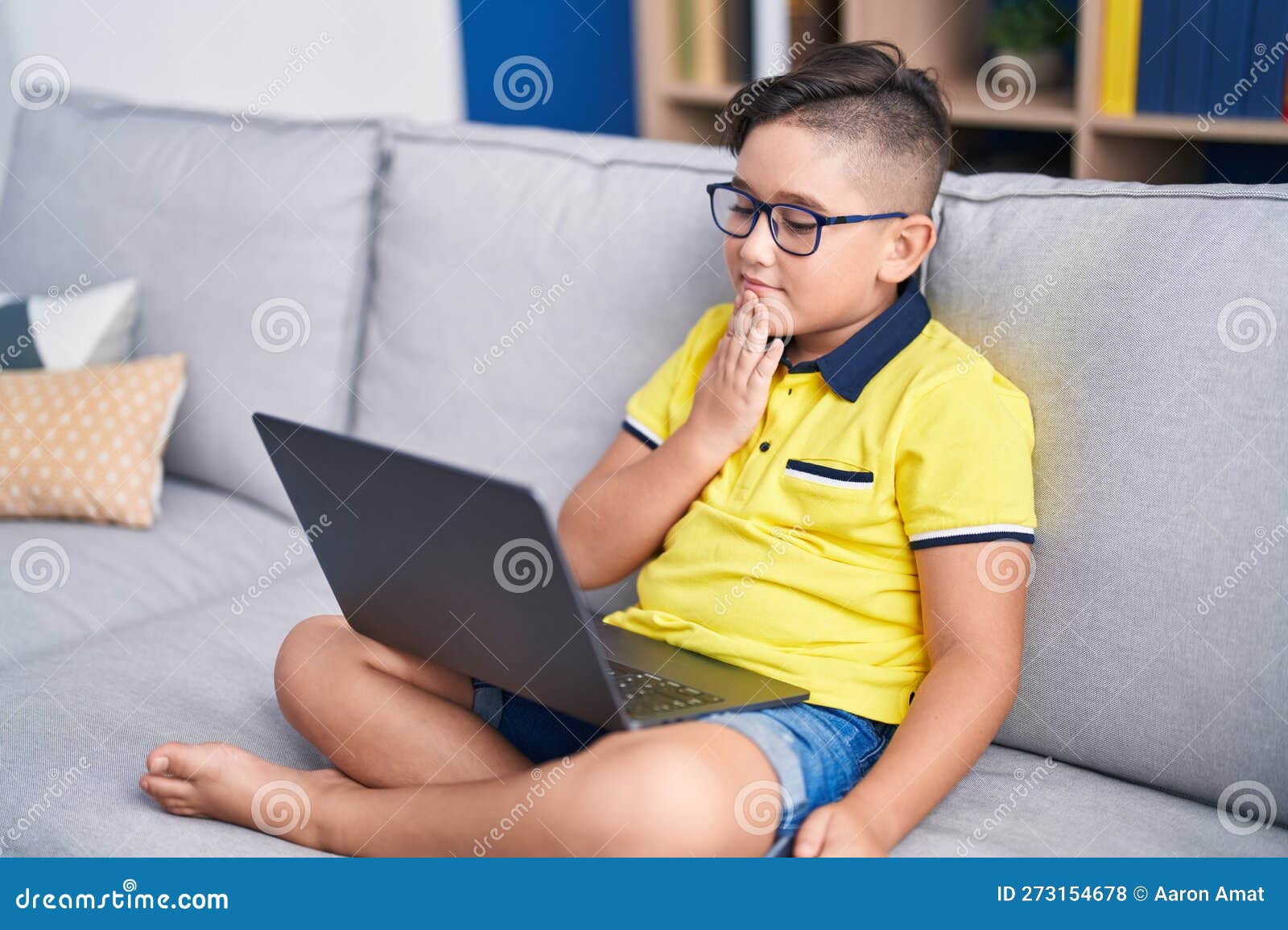Adorable Hispanic Boy Having Video Call Communicate with Sign Deaf ...