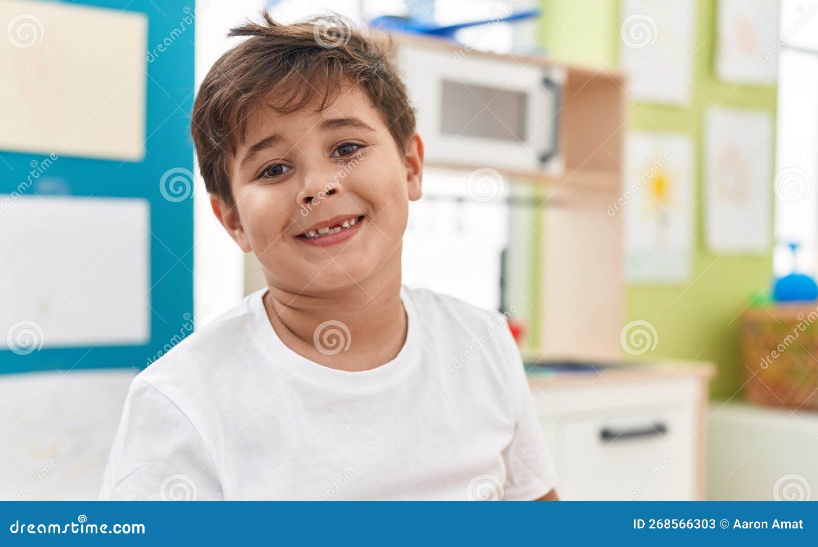Adorable Hispanic Boy Smiling Confident Standing at Kindergarten Stock ...