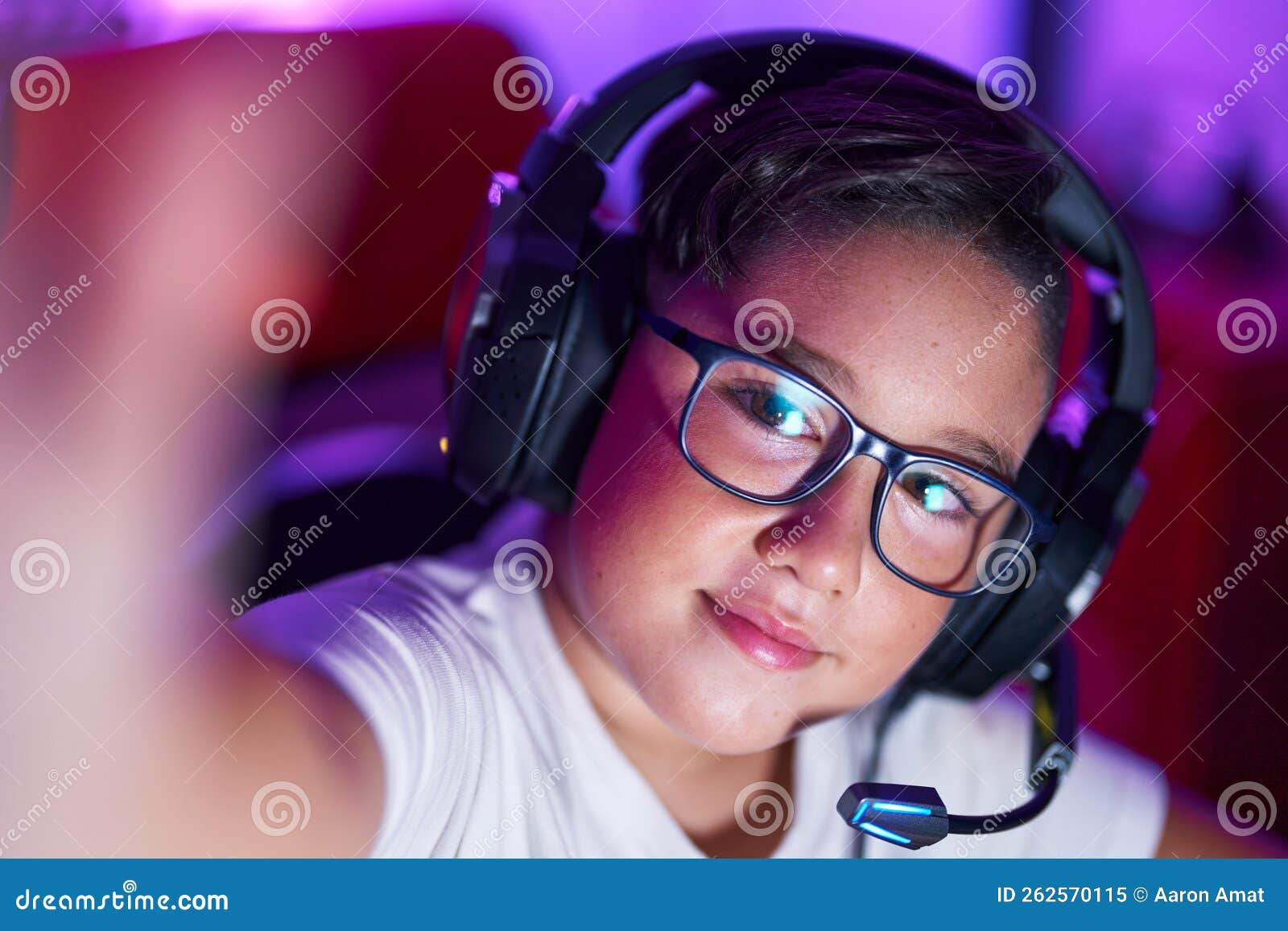Adorable Hispanic Boy Streamer Smiling Confident Make Selfie by Camera ...