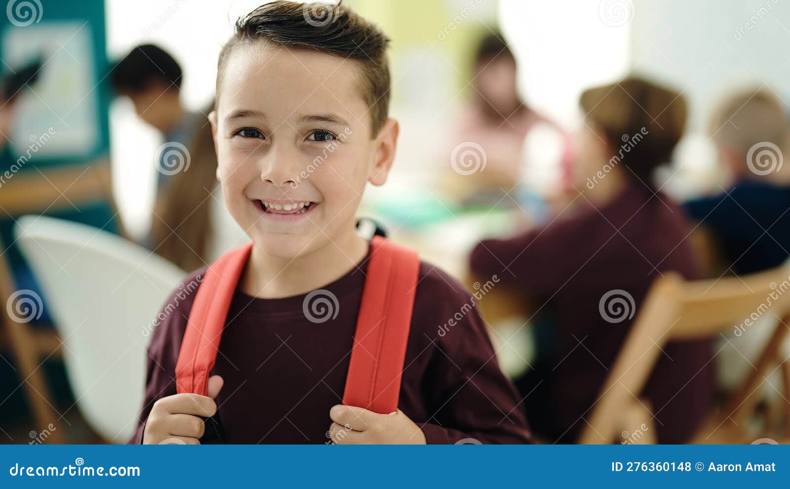 Adorable Hispanic Boy Student Smiling Confident Standing at Classroom ...