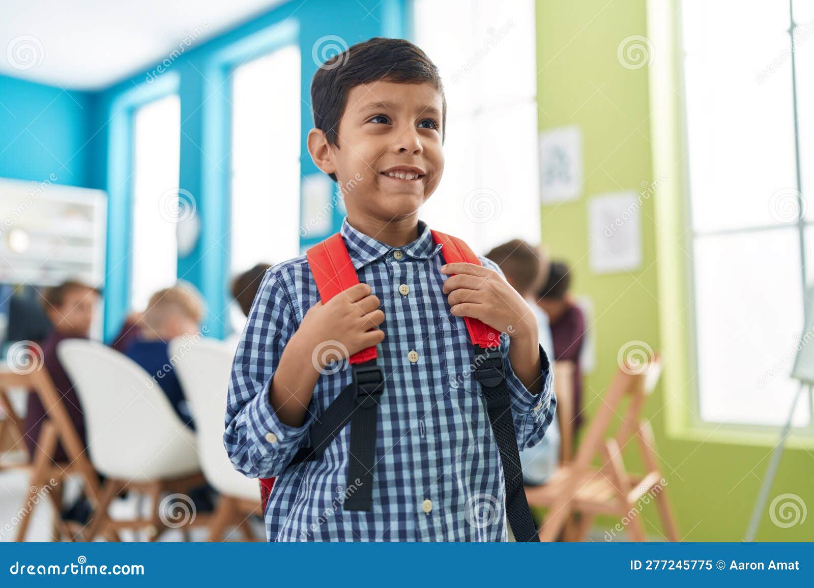 Adorable Hispanic Boy Student Smiling Confident Standing at Classroom ...