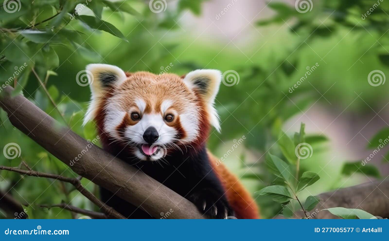 A Cute Red Panda Peering Out from Behind a Tree Trunk. Generative Ai ...