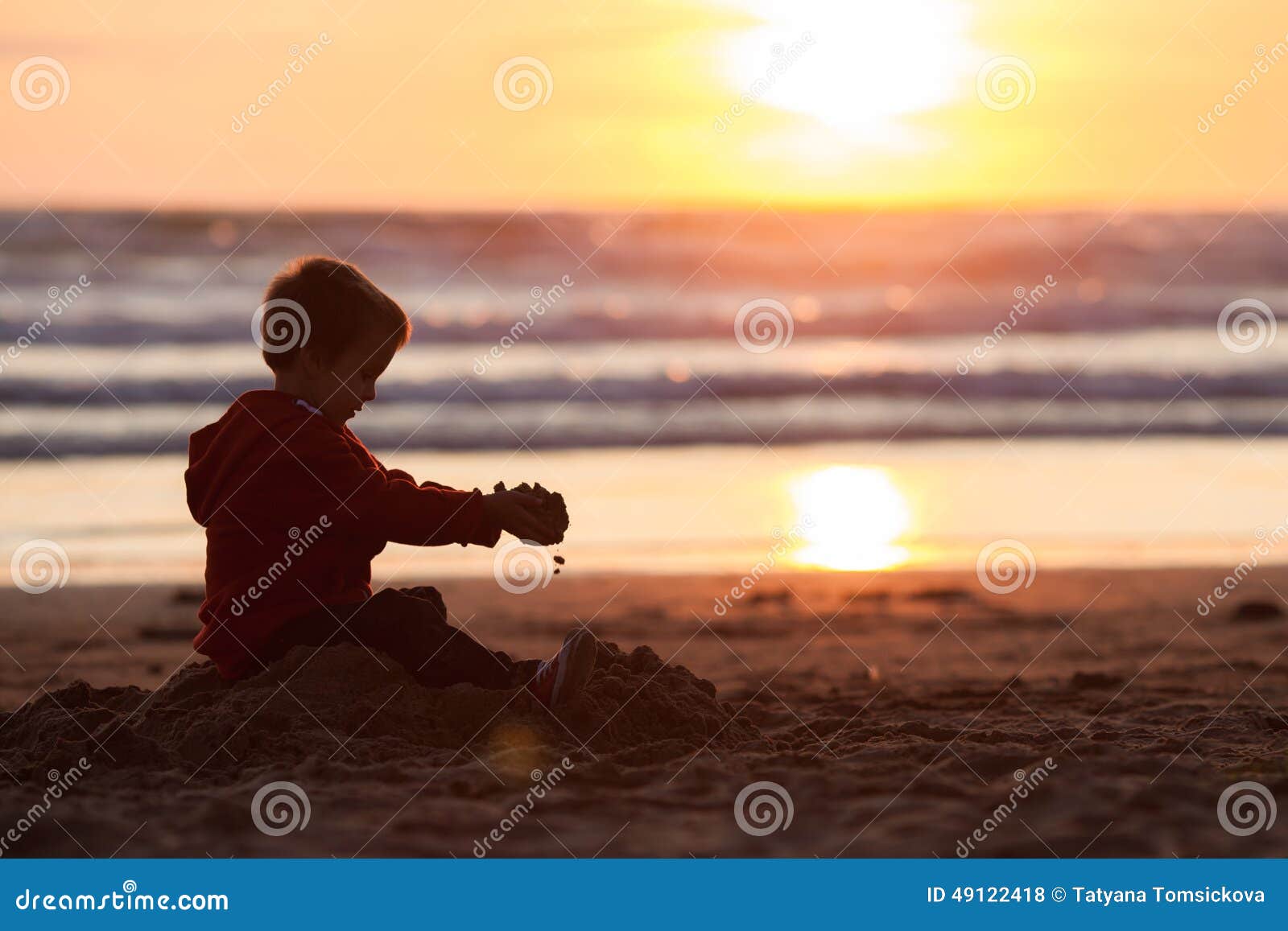 Adorable Kid, Playing on the Beach on Sunset Stock Photo - Image of ...