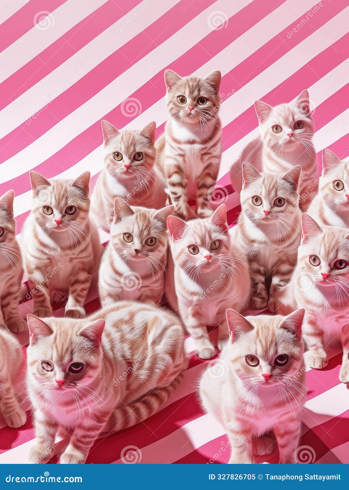 Adorable Kittens Posing on Pink and White Stripes a Group of Adorable ...