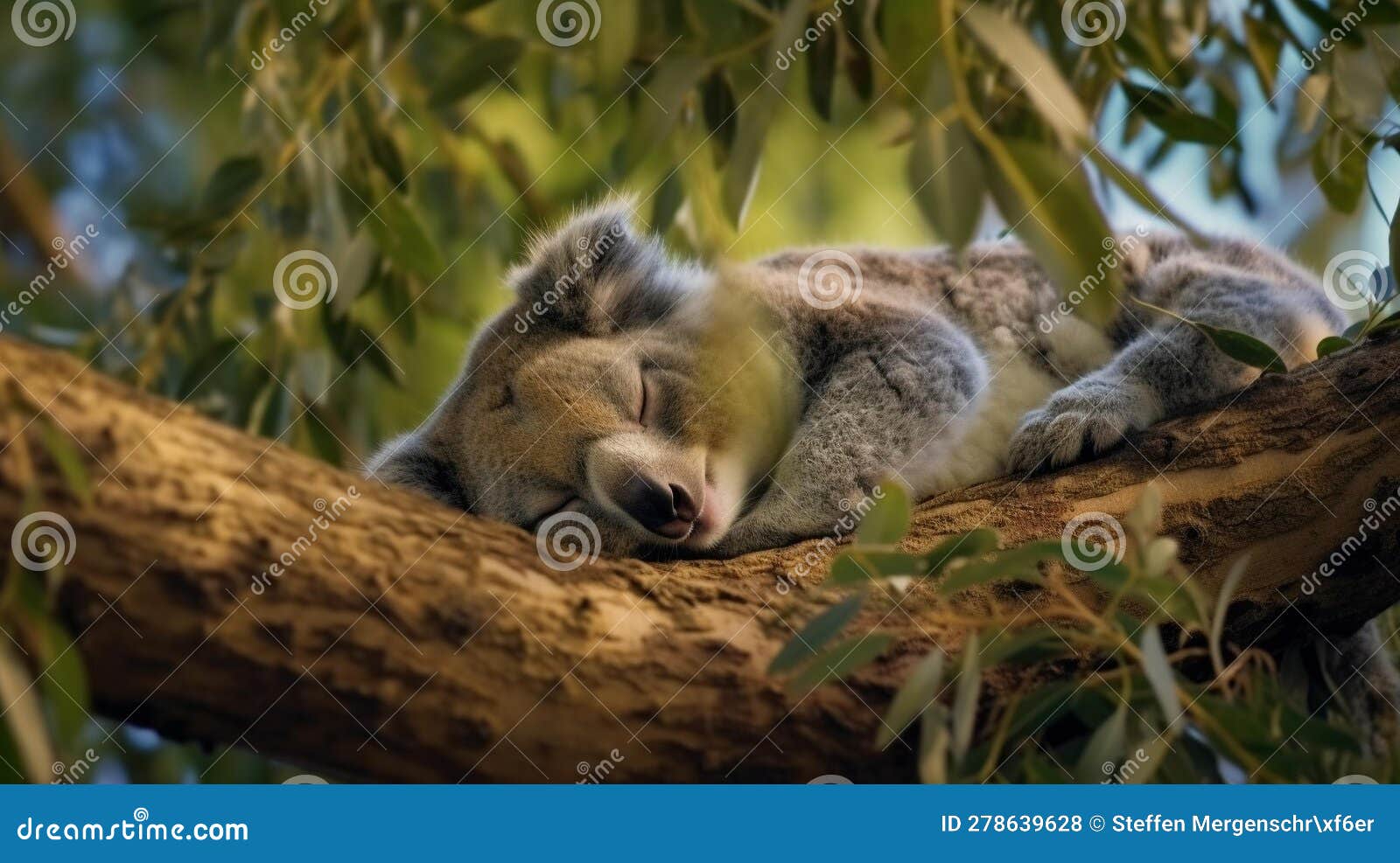 Peaceful Koala Resting in Eucalyptus Tree at Dusk Stock Illustration ...